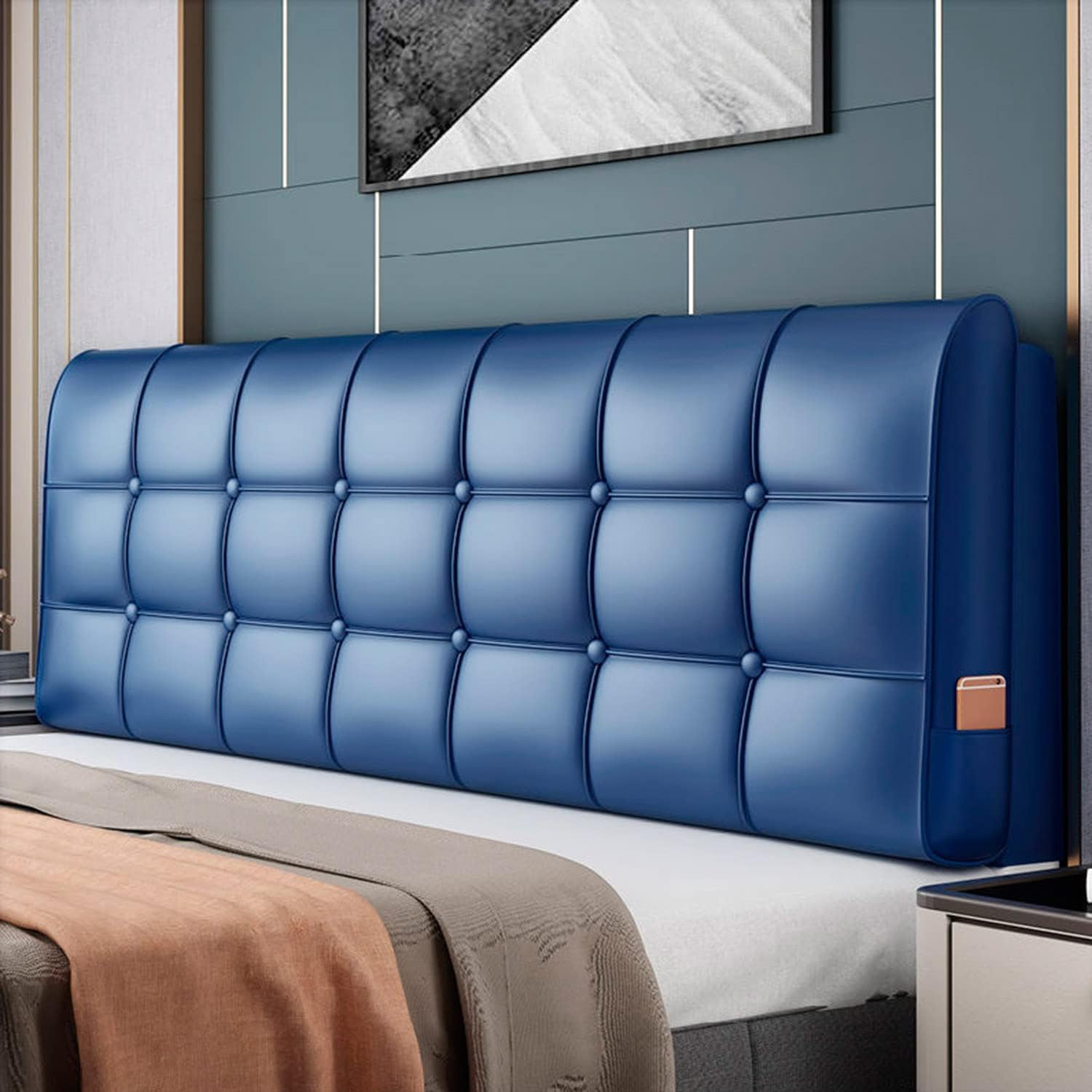 Leather Headboard Pillow,Solid Color Rectangle Headboard Reading Pillow ...