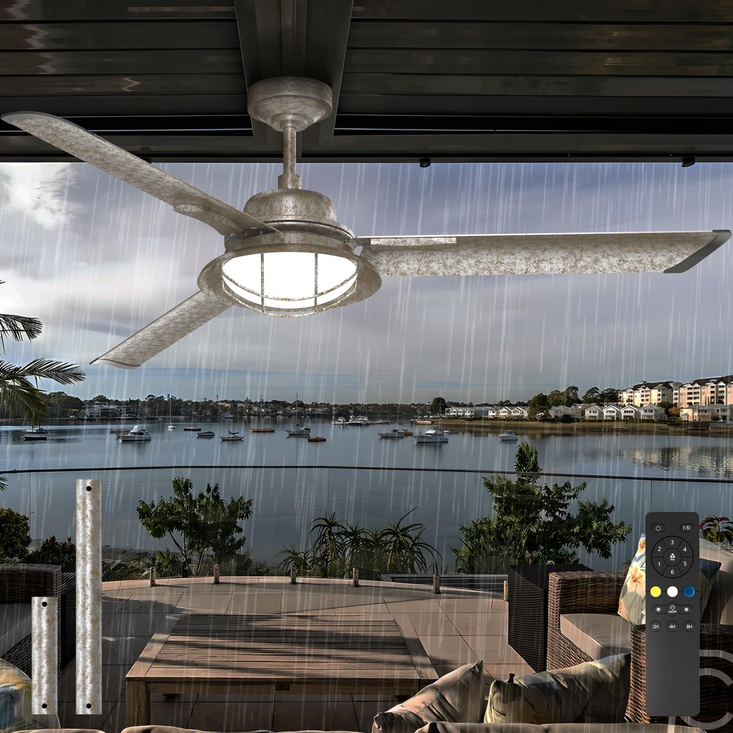 Frstem 58" Waterproof Outdoor Ceiling Fan with LED Light & Remote ...