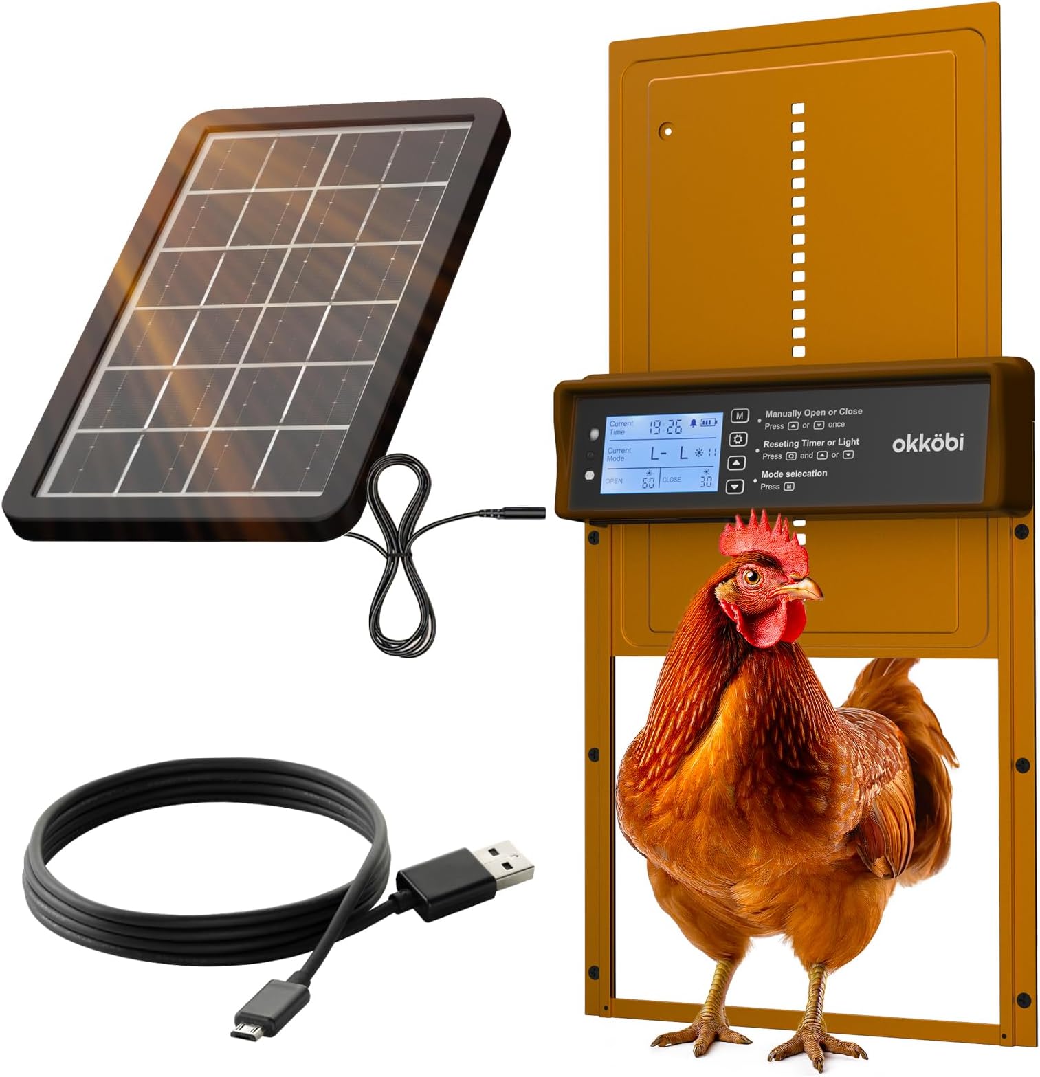Okkobi Automatic Chicken Coop Door Solar Powered - LCD Display ...