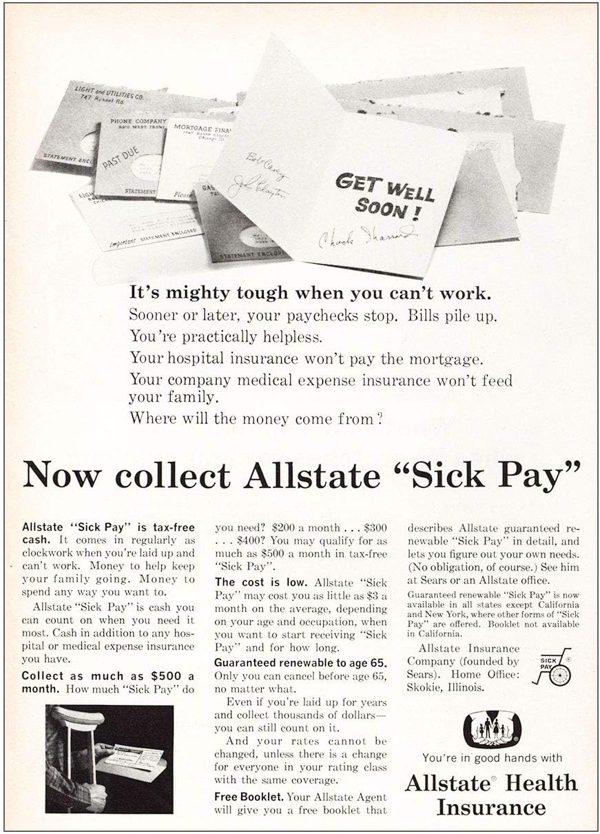 Amazon.com: RelicPaper 1964 Allstate Insurance: Collect Allstate Sick ...