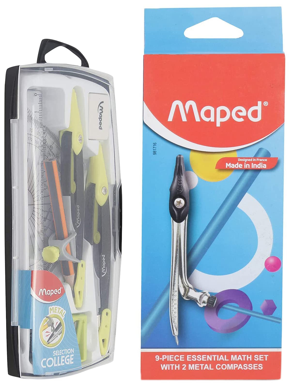Maped Metal Open Compass - 9 Pcs Set - (Colors May Vary) & Maped ...