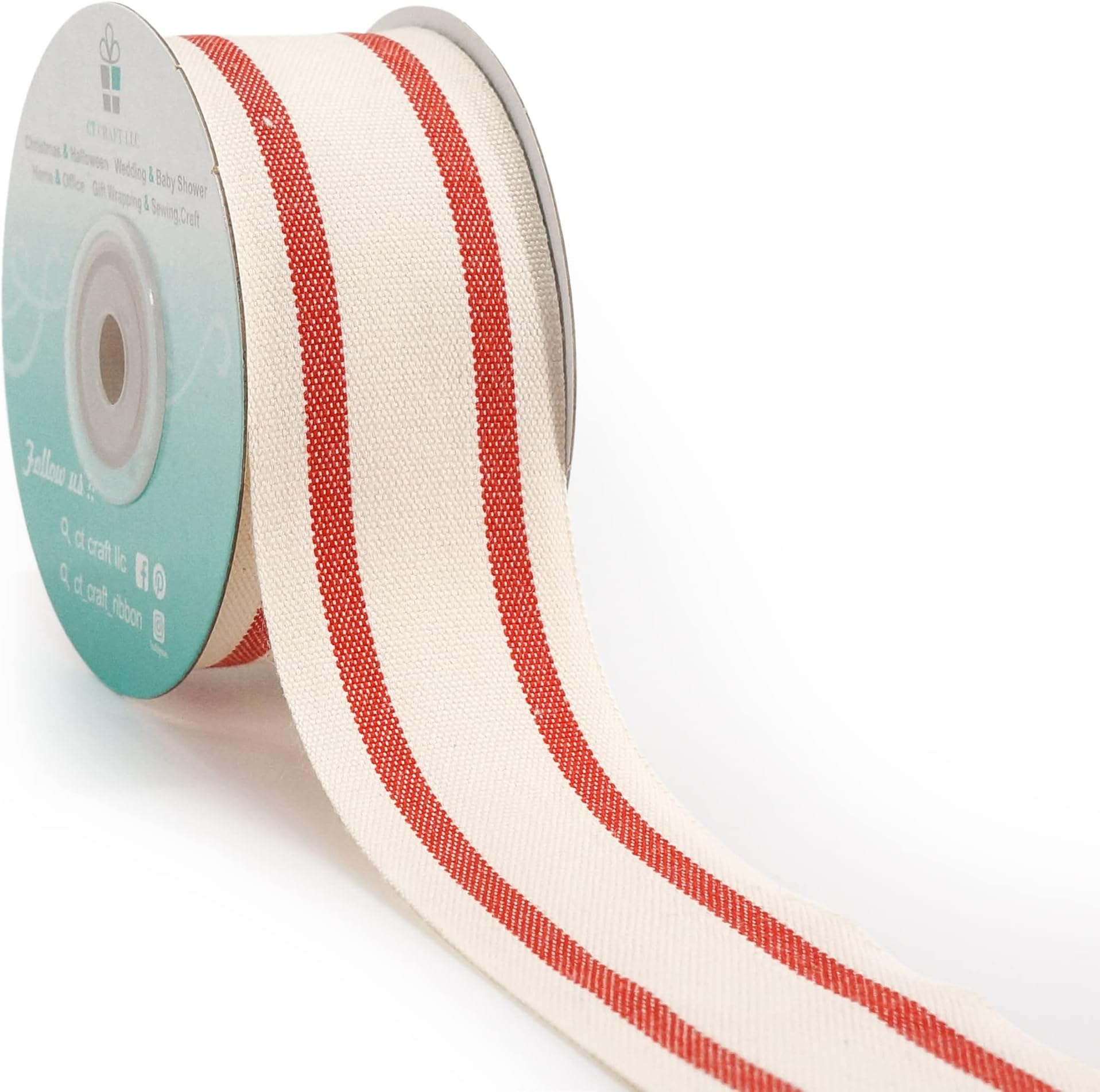 Amazon.com : CT CRAFT LLC Natural Cotton Ribbon with Stripe 1-1/2 inch ...