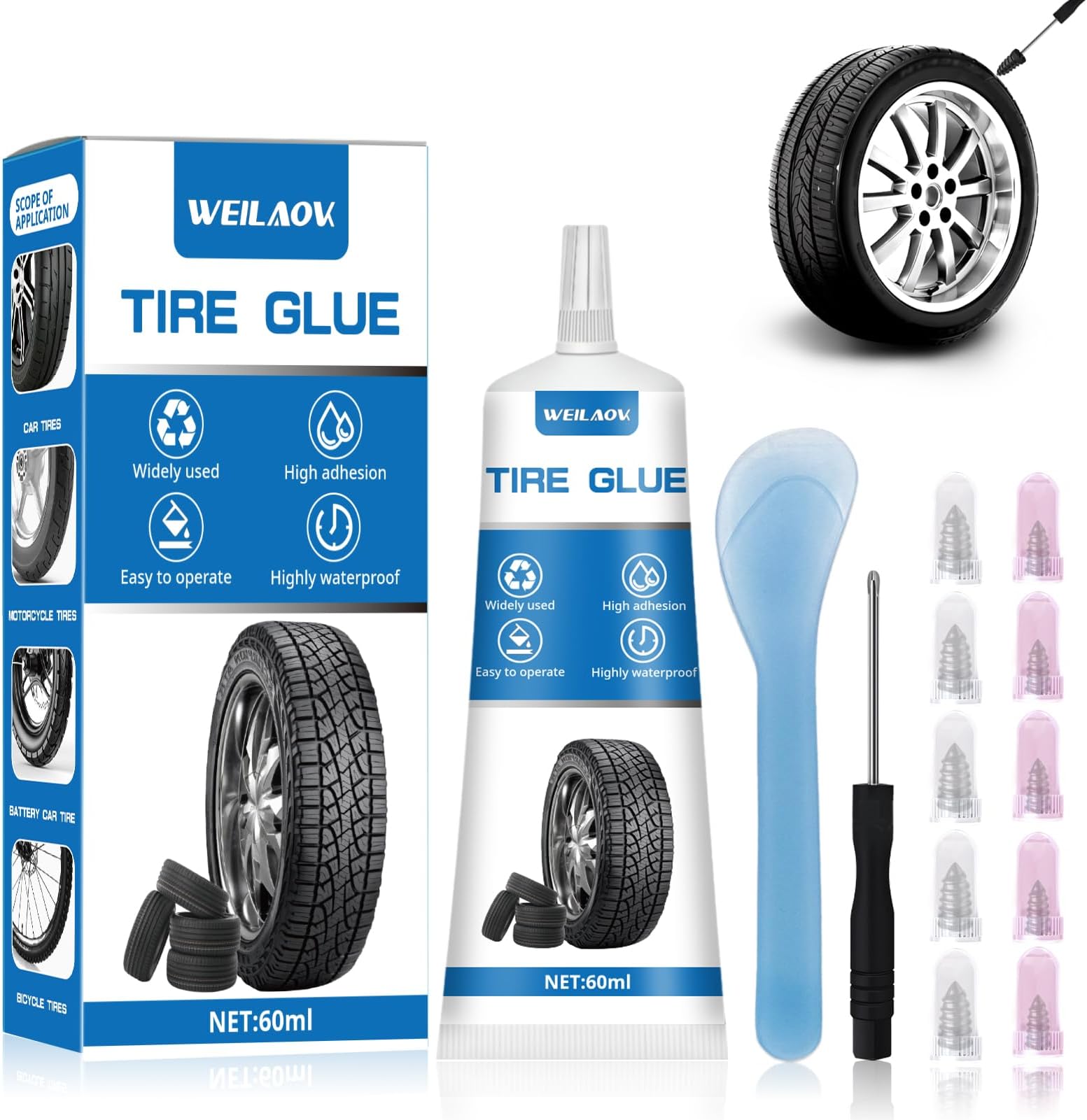 WEILAOK Rubber Glue for Tyres, Tyre Glue, Car Tyre Repair Kit, Car Tyre ...