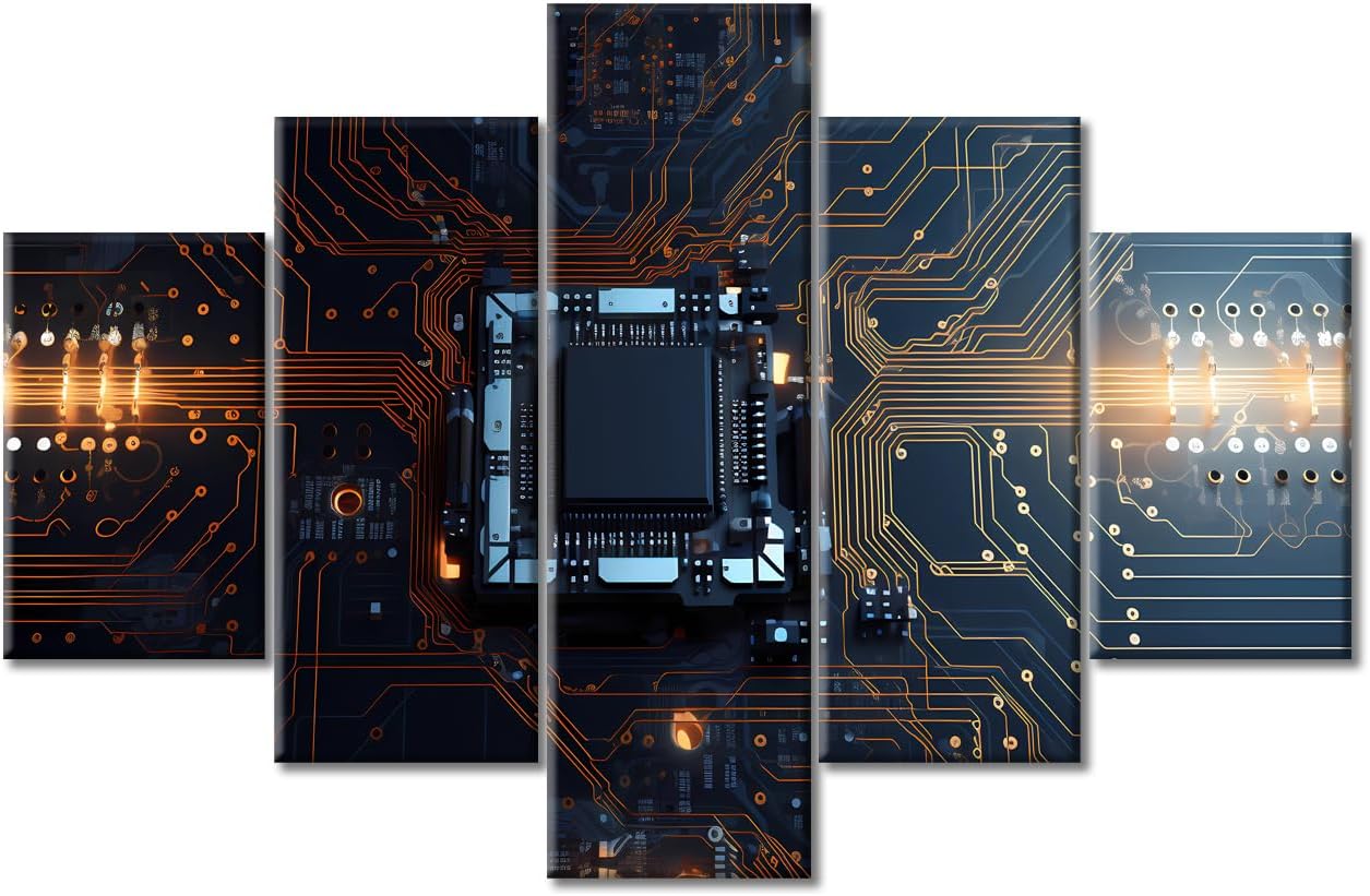 Amazon.com: 5 Panels Large Canvas Wall Art Print Electrical Circuits ...
