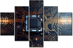 Amazon.com: 5 Panels Large Canvas Wall Art Print Electrical Circuits ...