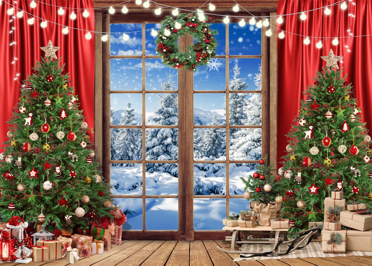 Amazon.com : SJOLOON Christmas Backdrop Wood Floor Christmas Tree ...