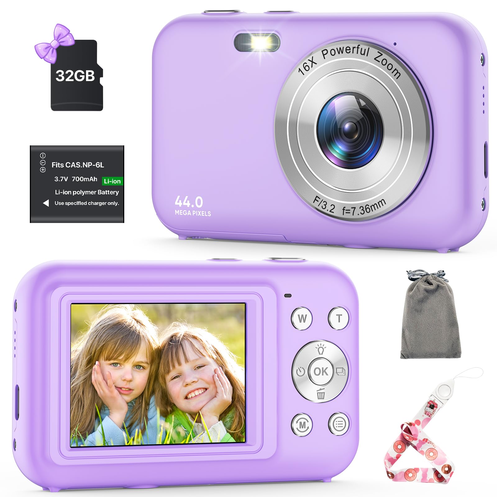 Amazon.com : Digital Camera, Kids Camera with 32GB Card, FHD 1080P 44MP ...