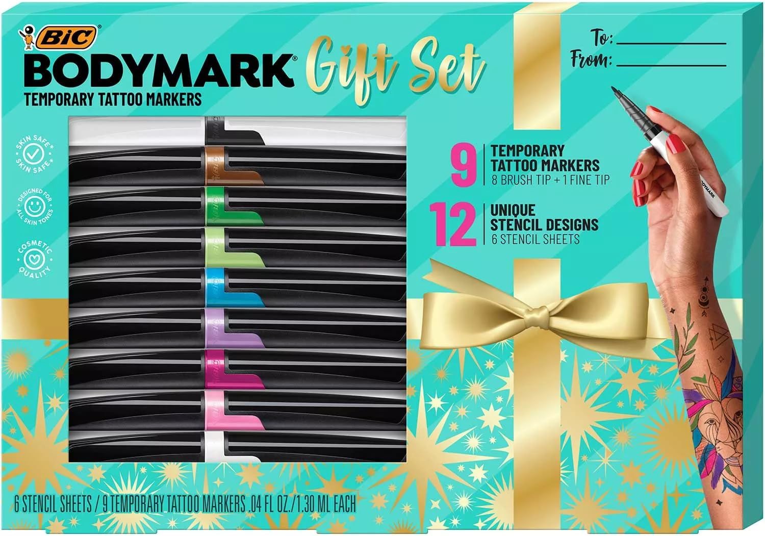 Amazon.com : BIC BodyMark Temporary Tattoo Kit, 9 Markers & 6 Stencil ...