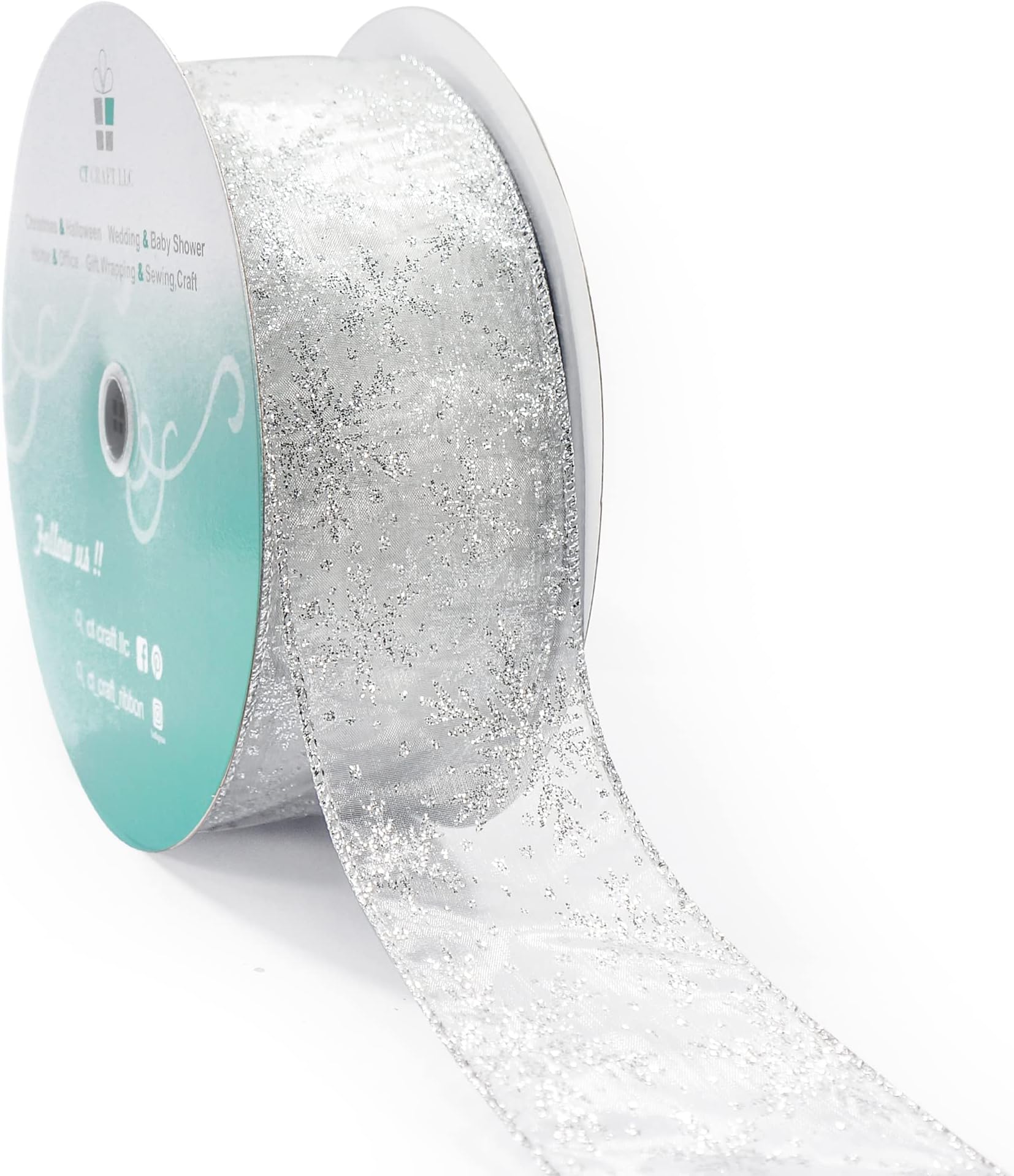 Amazon.com: Silver Christmas Ribbon Wired Ribbons for Christmas Tree ...