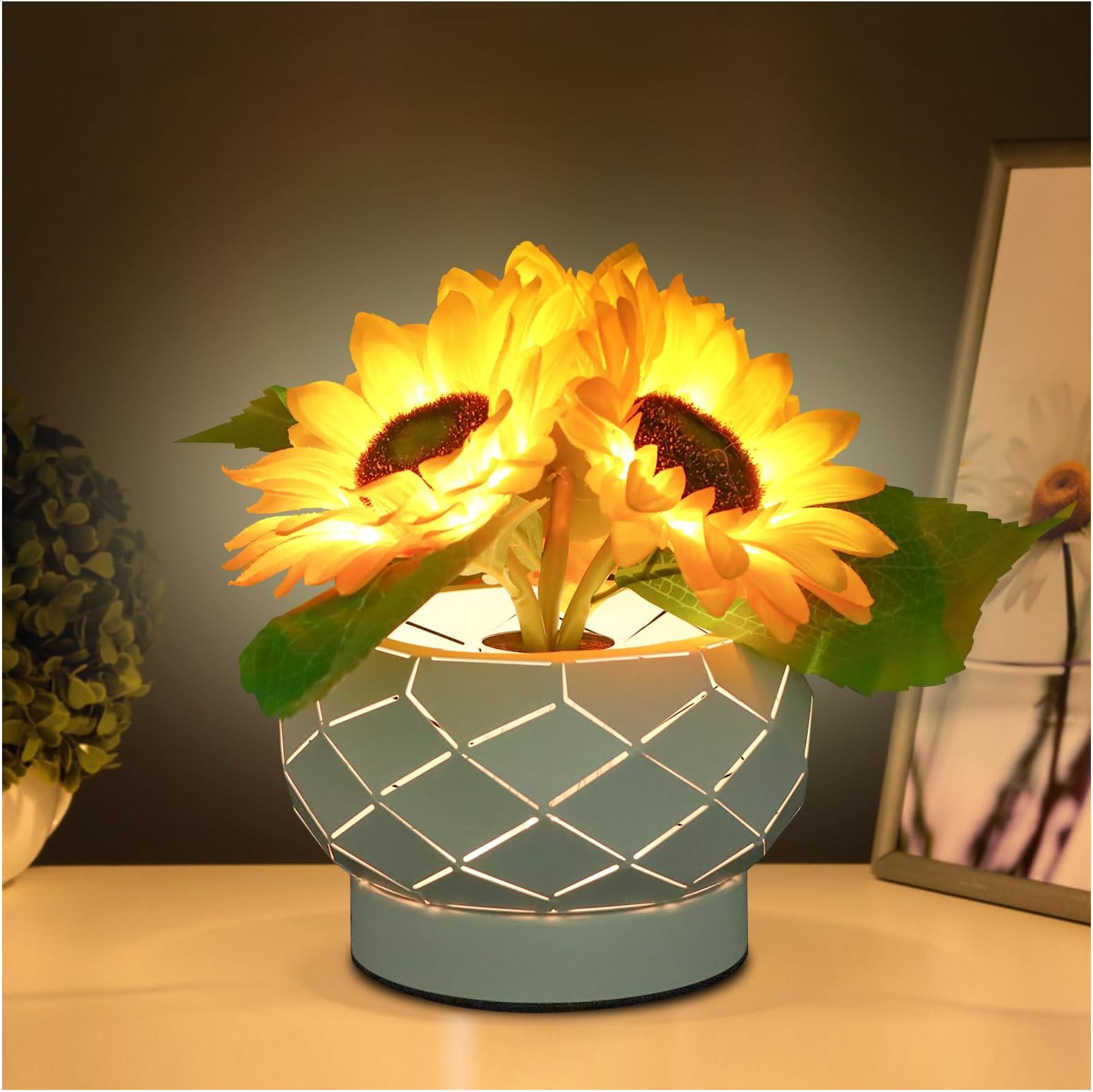 YWYWLED Cordless Sunflowers Table Lamp, Dimmable LED Touch Beside Lamp ...