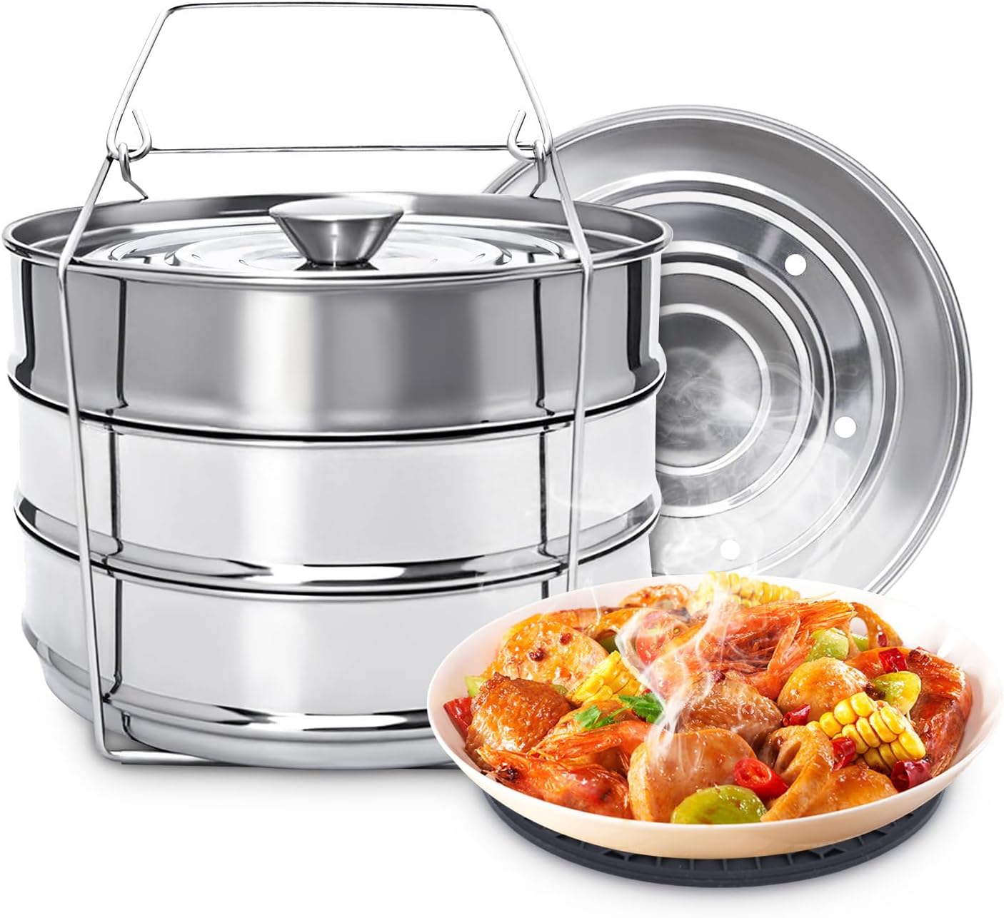 Amazon.com: HOSASSPER Instant Pot Insert for 6 & 8 Quart, 3 Tier ...