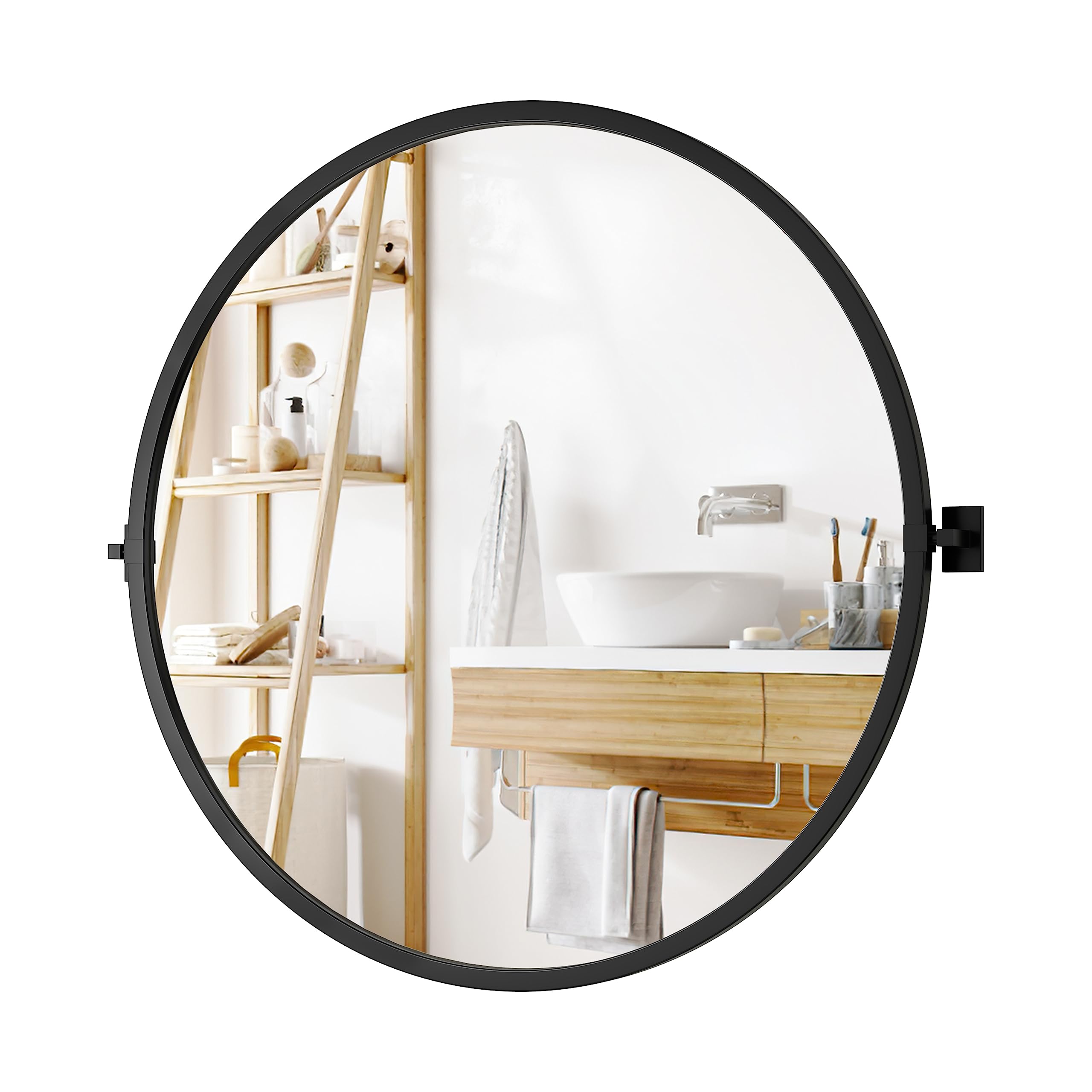 Amazon.com: HMANGE Farmhouse Black Metal Framed Round Bathroom Mirror ...