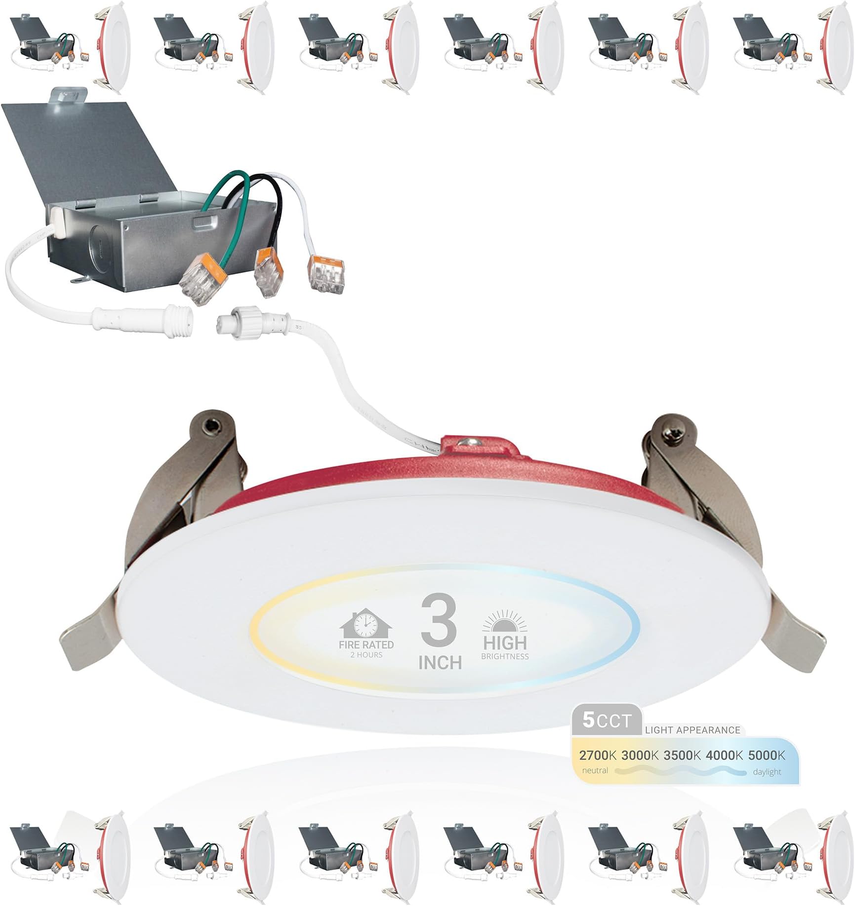 NUWATT 12 Pack, 3 Inch 2 Hour Fire Rated Ultra-Thin LED Recessed Light ...