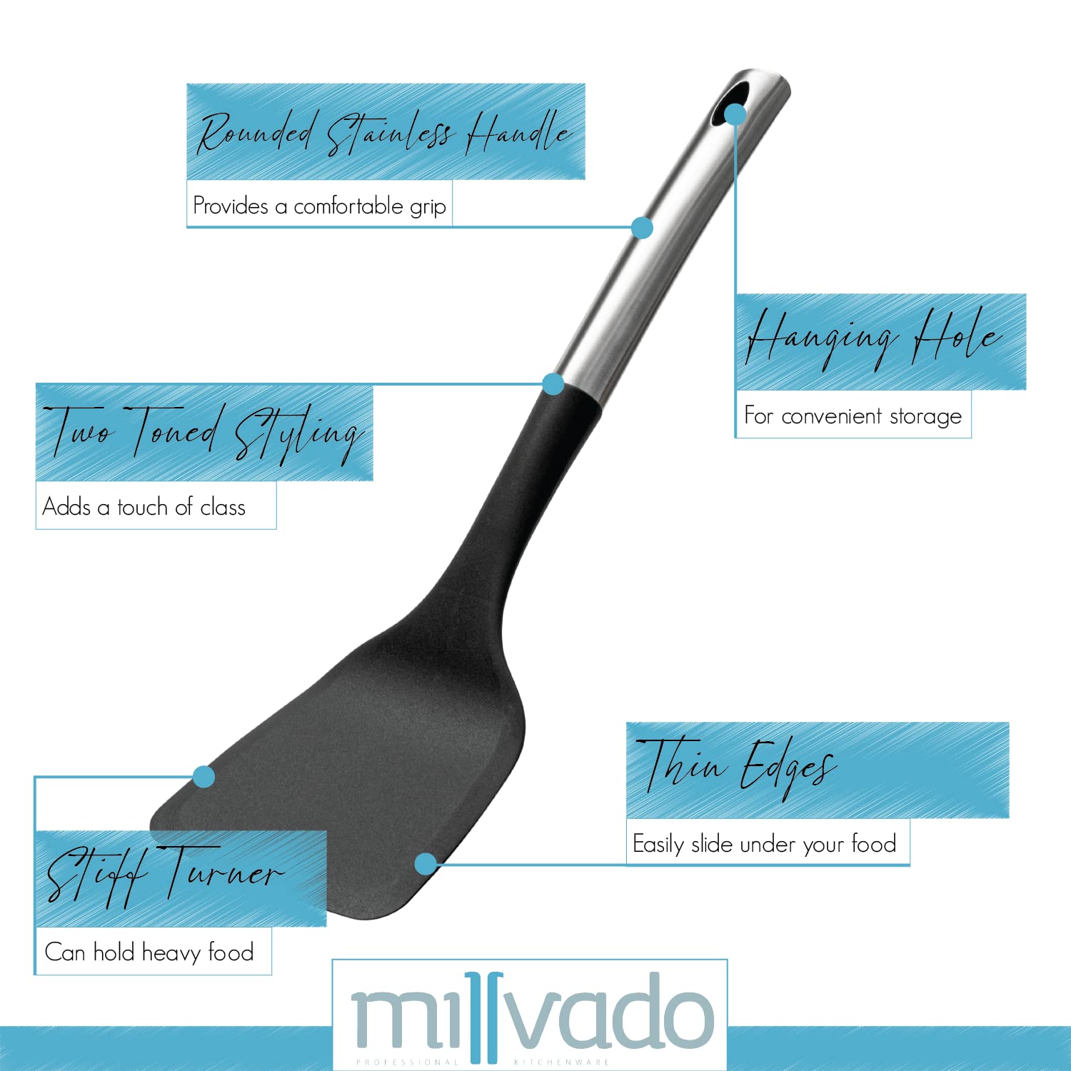 Snapklik.com : Millvado Turner, Strong Stainless Steel Handle