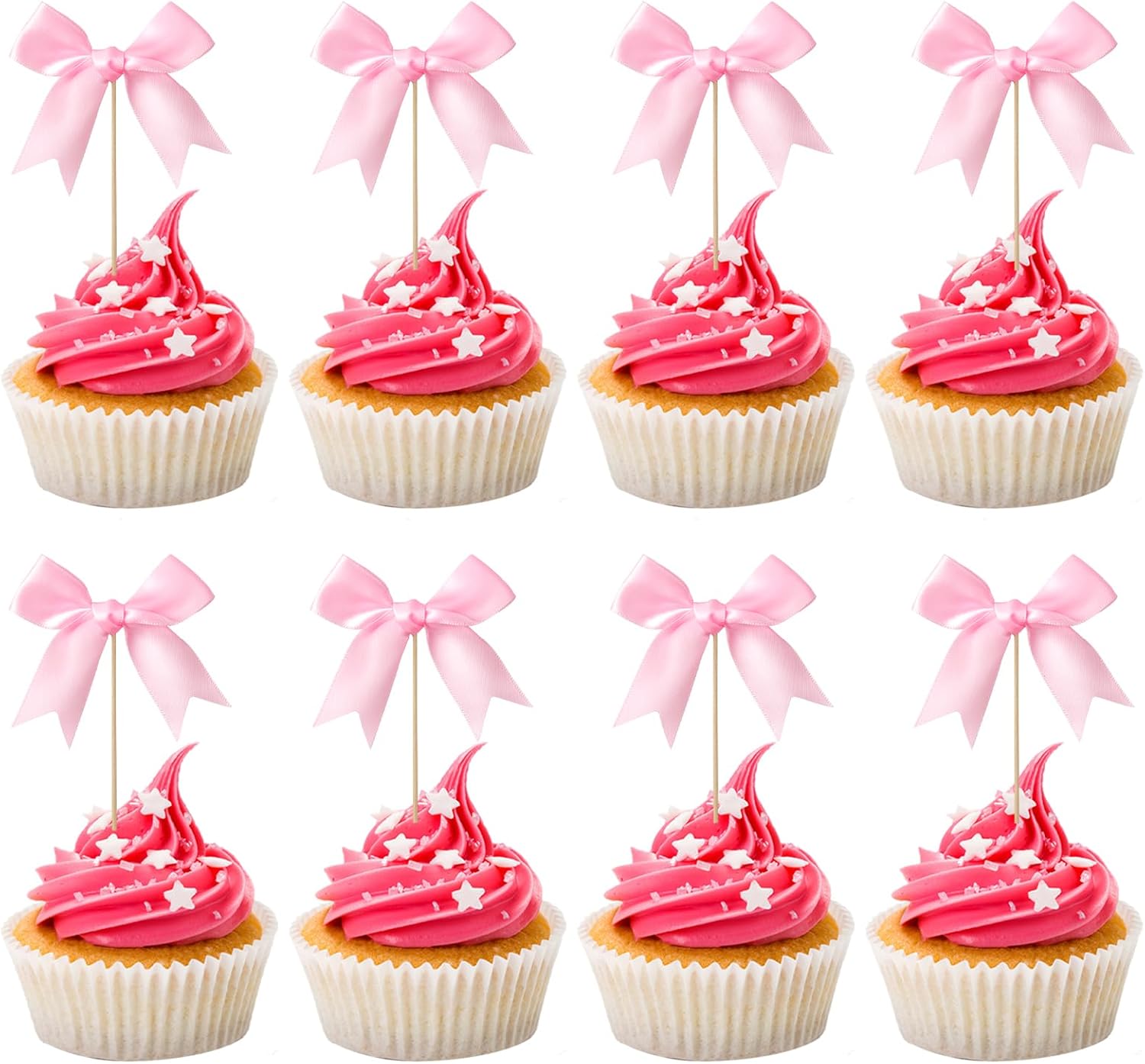 Amazon.com: loghohu 12Pcs Pink Bow Cupcake Toppers Bow Cake Topper ...