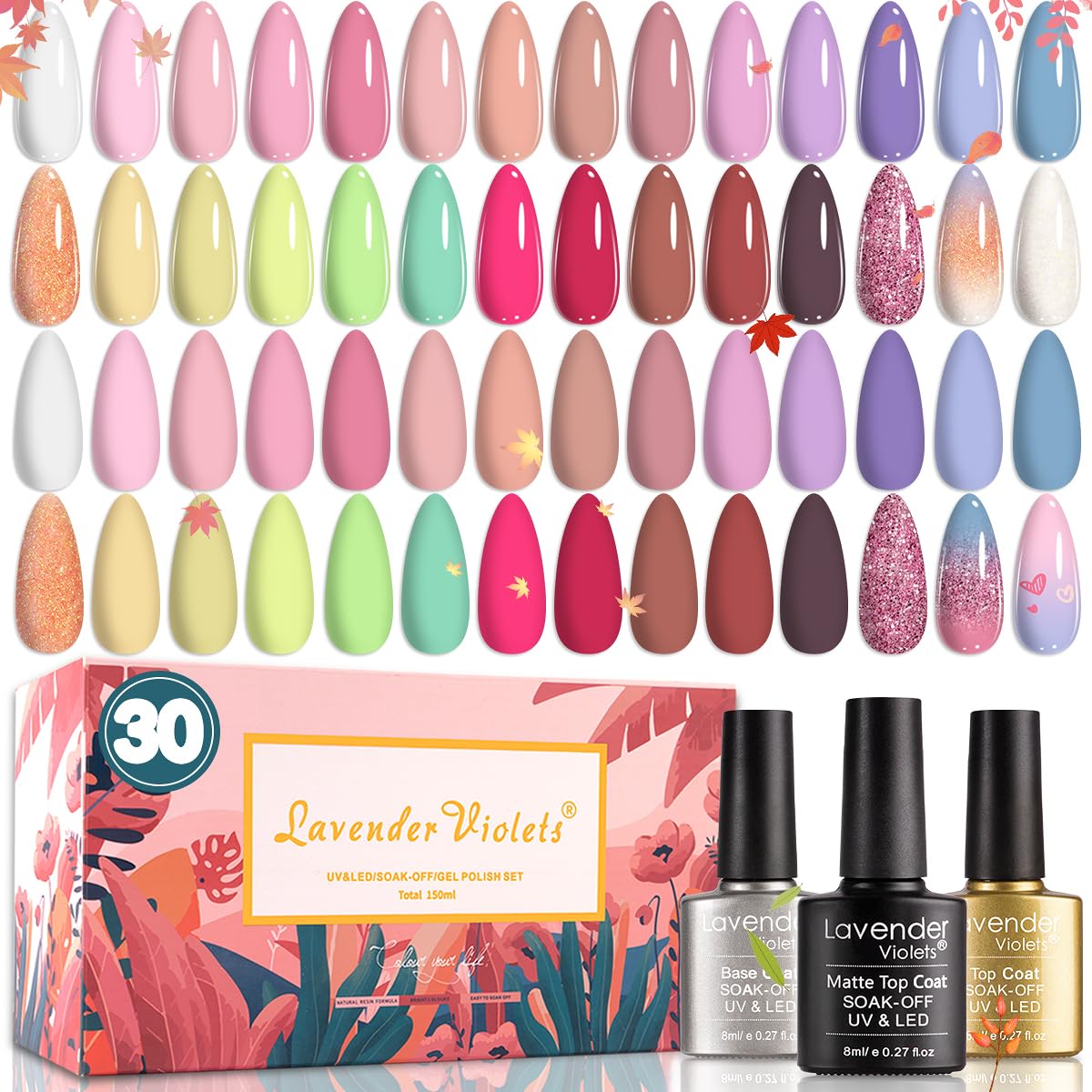 Amazon.com: Lavender Violets 30 Pcs Gel Nail Polish Set, 27 Colors Gel ...
