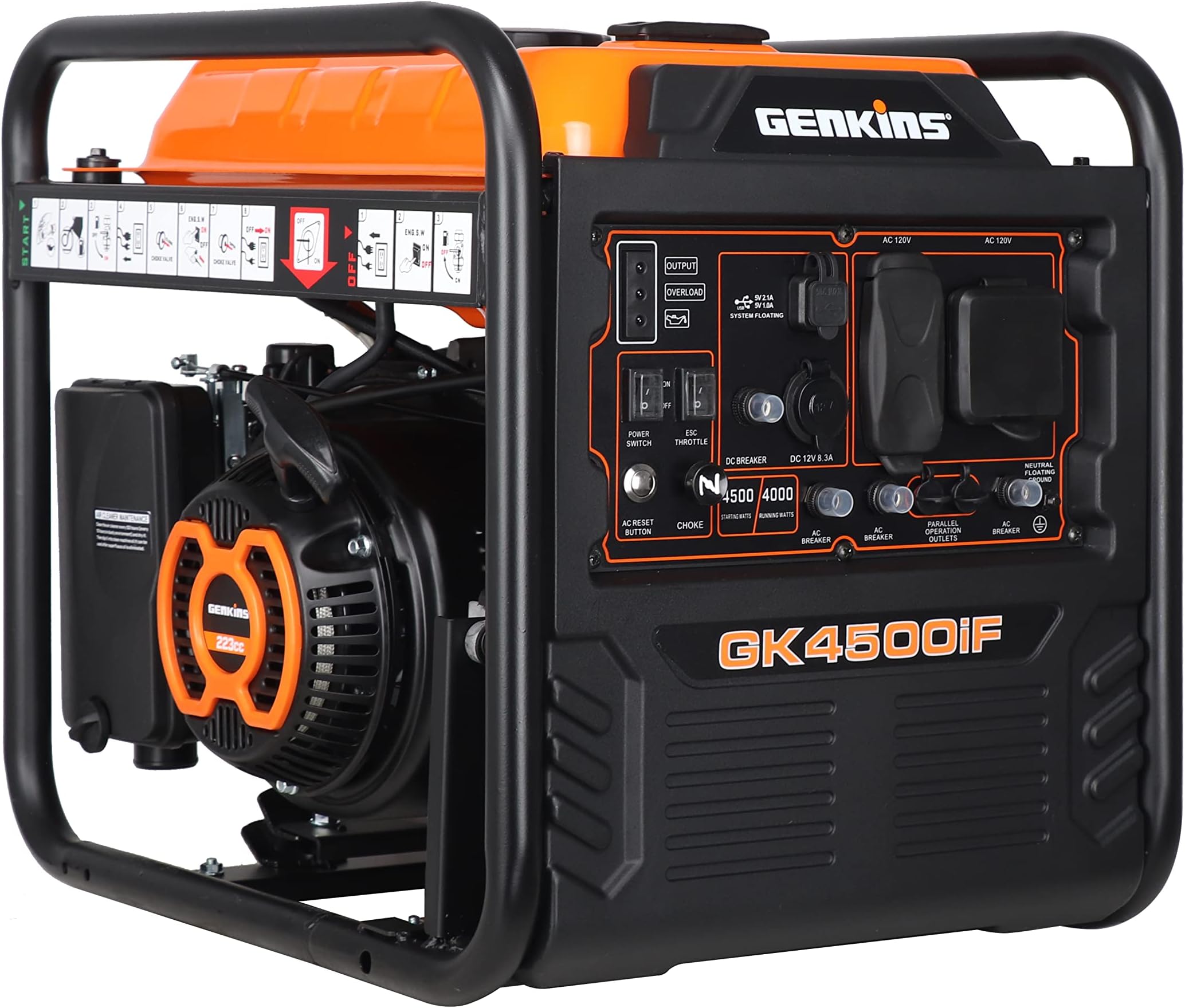 Amazon.com : Genkins 4500 Watt Open Frame Inverter Generator 30 Amp ...