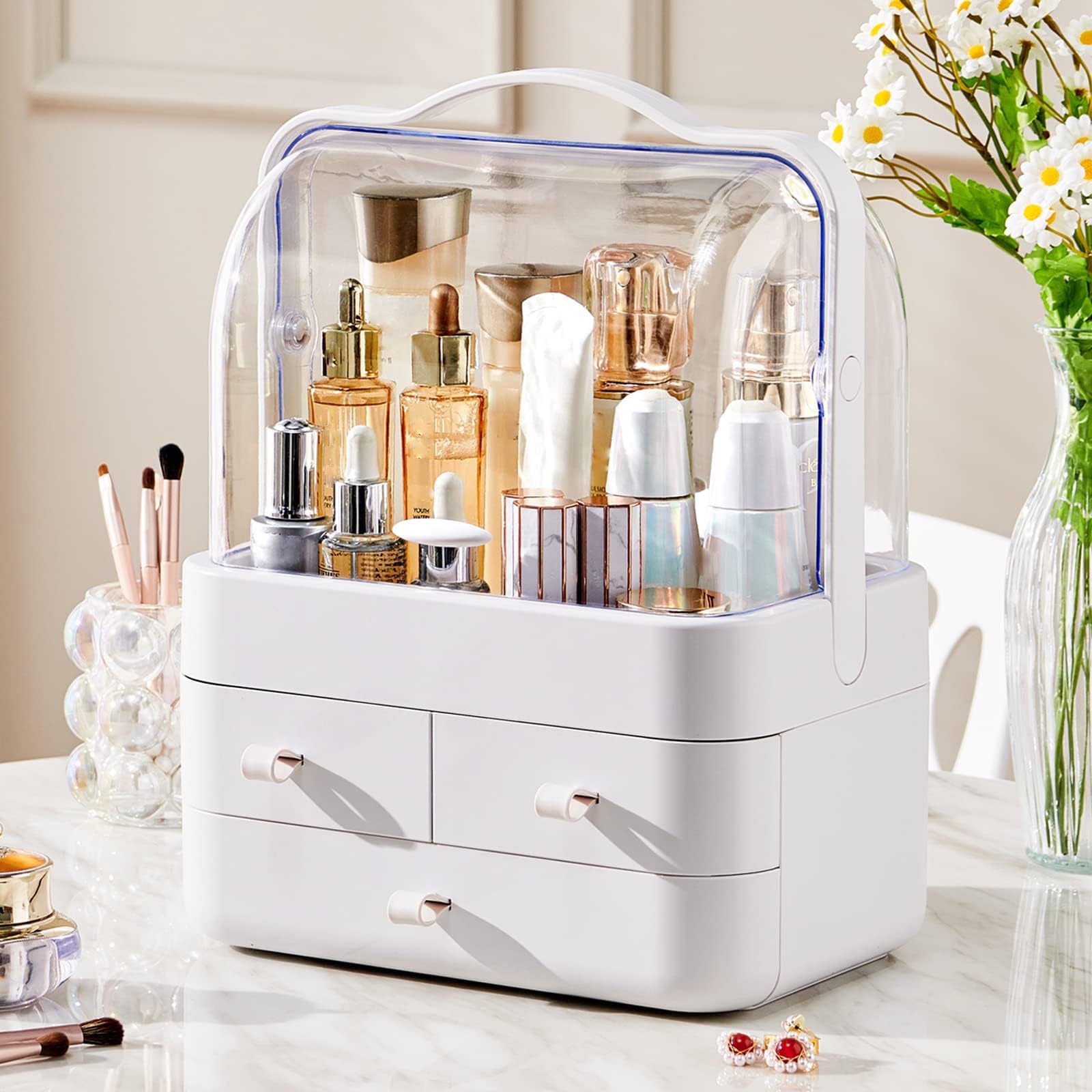 Amazon.com: RMAN Makeup Organizer and Storage for Vanity with Lid and ...
