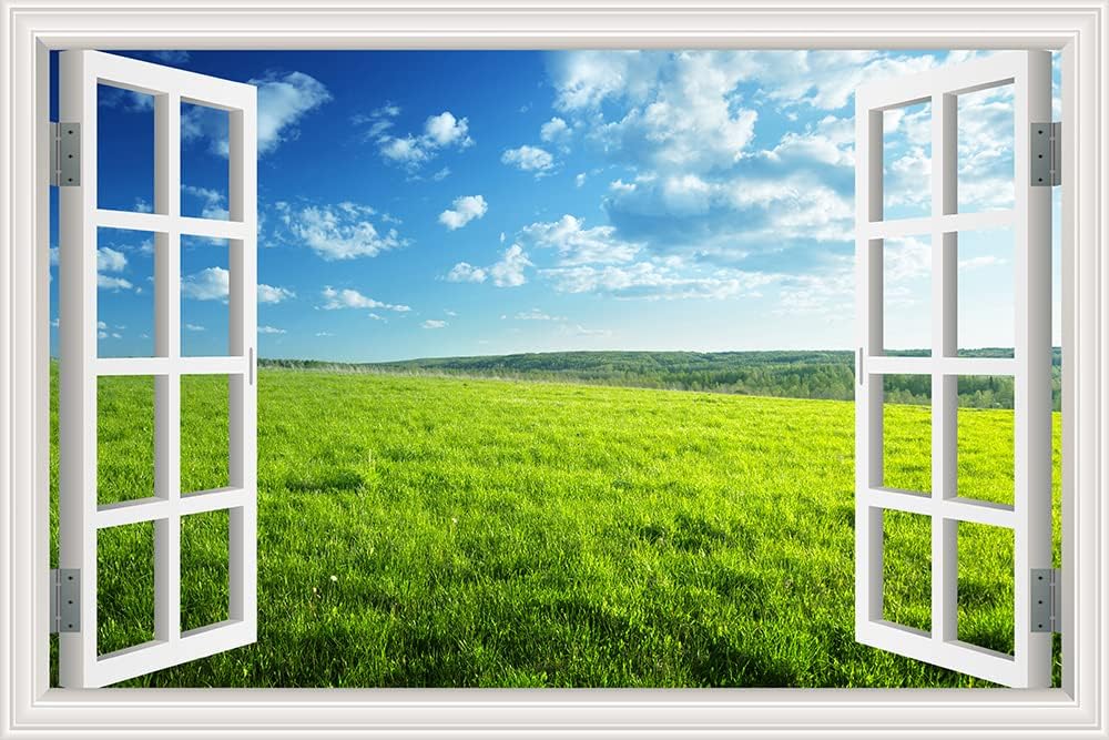 Amazon.com: Green Window Wall Sticker Blue Sky and Grassland Fake ...