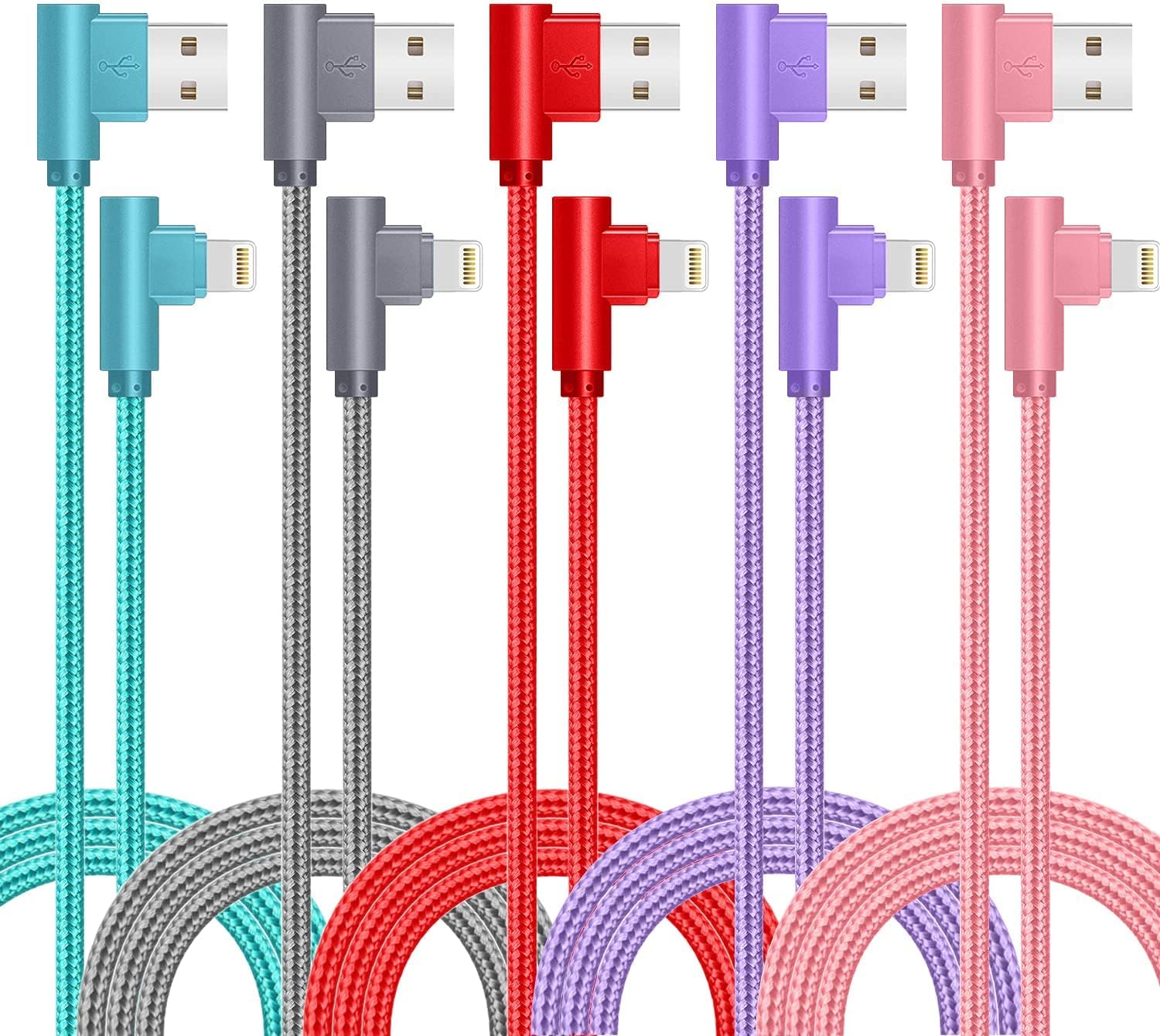 iPhone Charger Cable 90 Degree 2M 3Pack, [Apple MFi Certified] USB A to ...