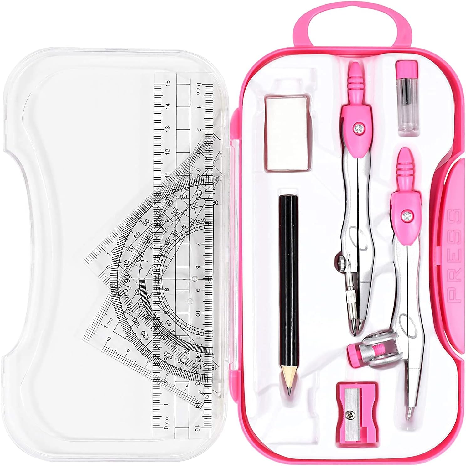10 Pcs Maths Geometry Set for Girls Included Compasses Protractor ...