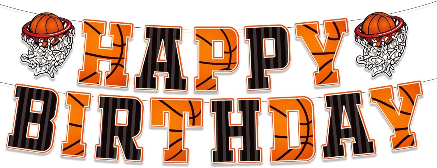 Amazon.com: Basketball Theme Happy Birthday Bunting Sign, Basketball ...