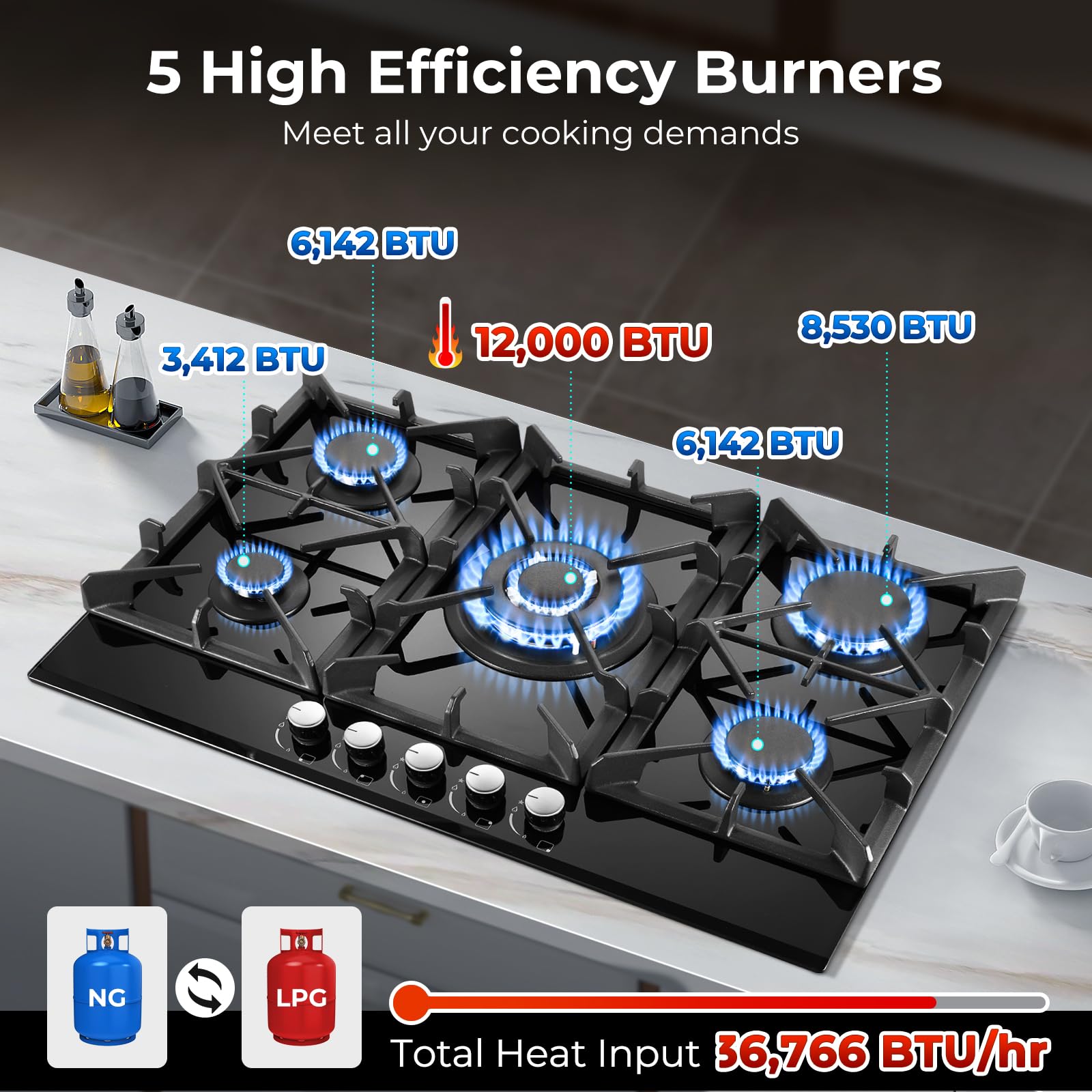 Snapklik.com : Gas Cooktop 30 Inch, Amzgachfktch 5 Burners Propane ...