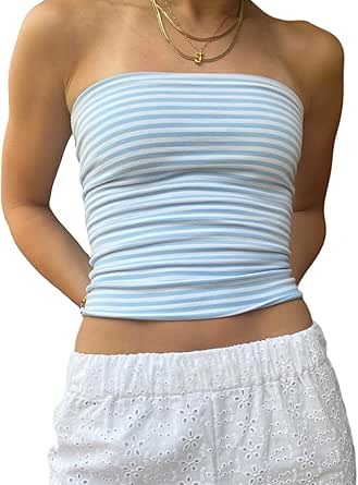 Women Y2k Striped Tube Top Strapless Backless Bandeau Going Out Crop ...