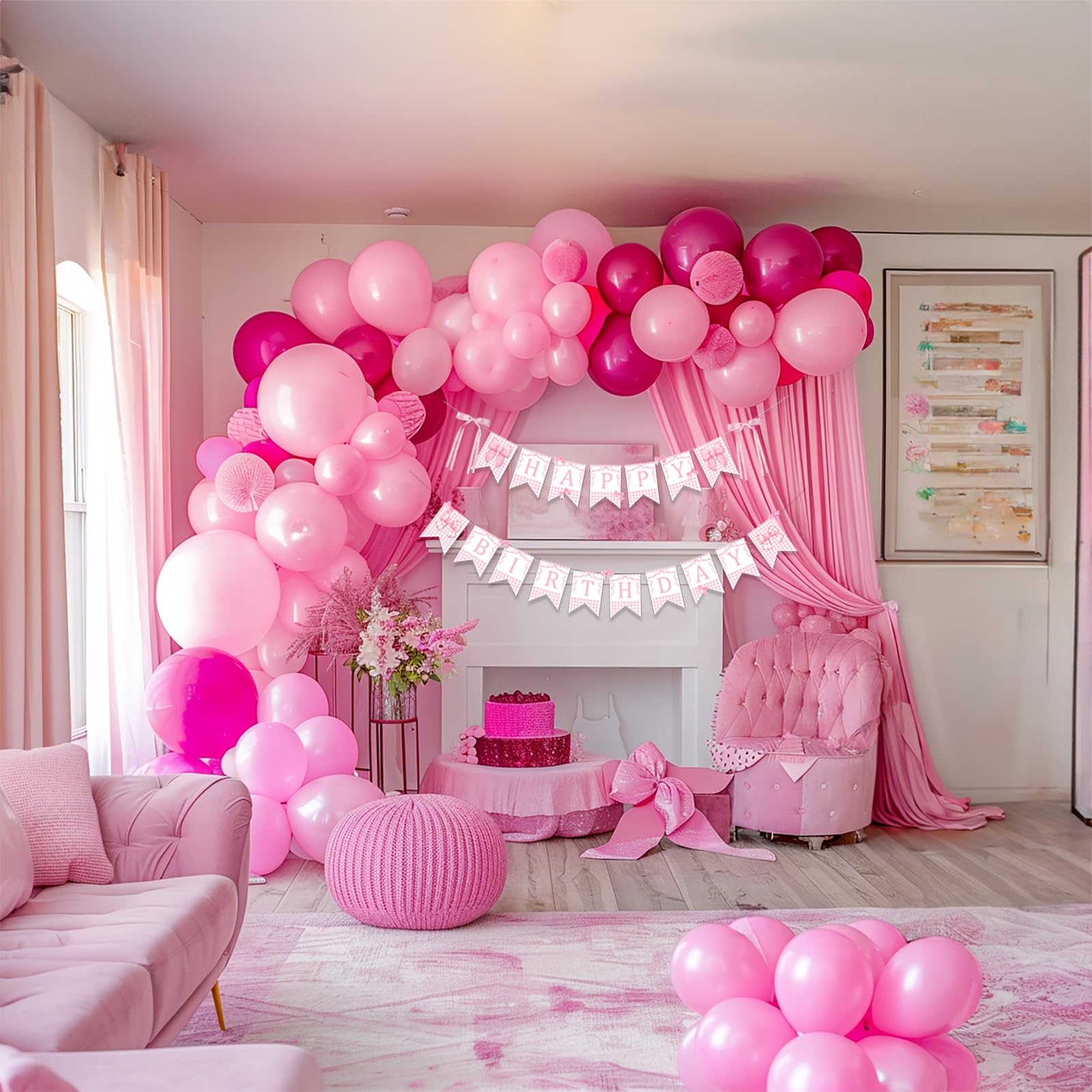 Pink Bow Birthday Decorations Large Pink Bow Decor, 98 X 71" Satin ...