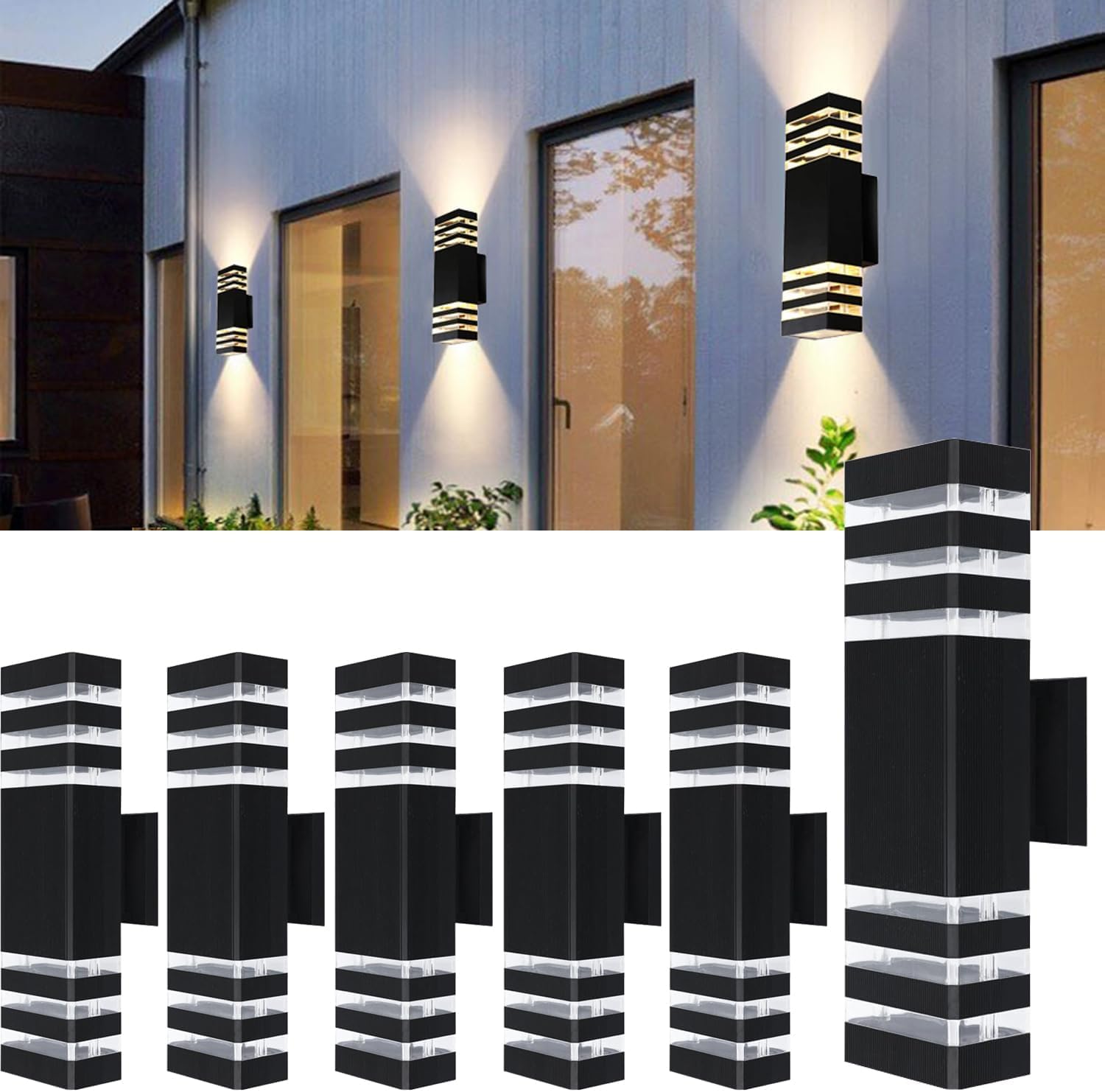 6Pack 15inch LED Square Up & Down Wall Lights,14W Outdoor Wall Light ...