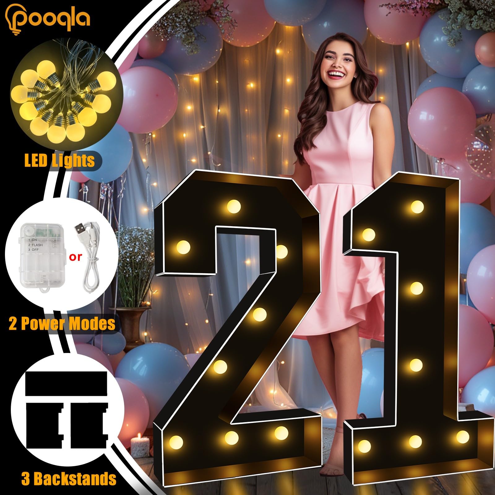 Snapklik.com : 3 FT Light Up Marquee Numbers, Black Marquee Number ...