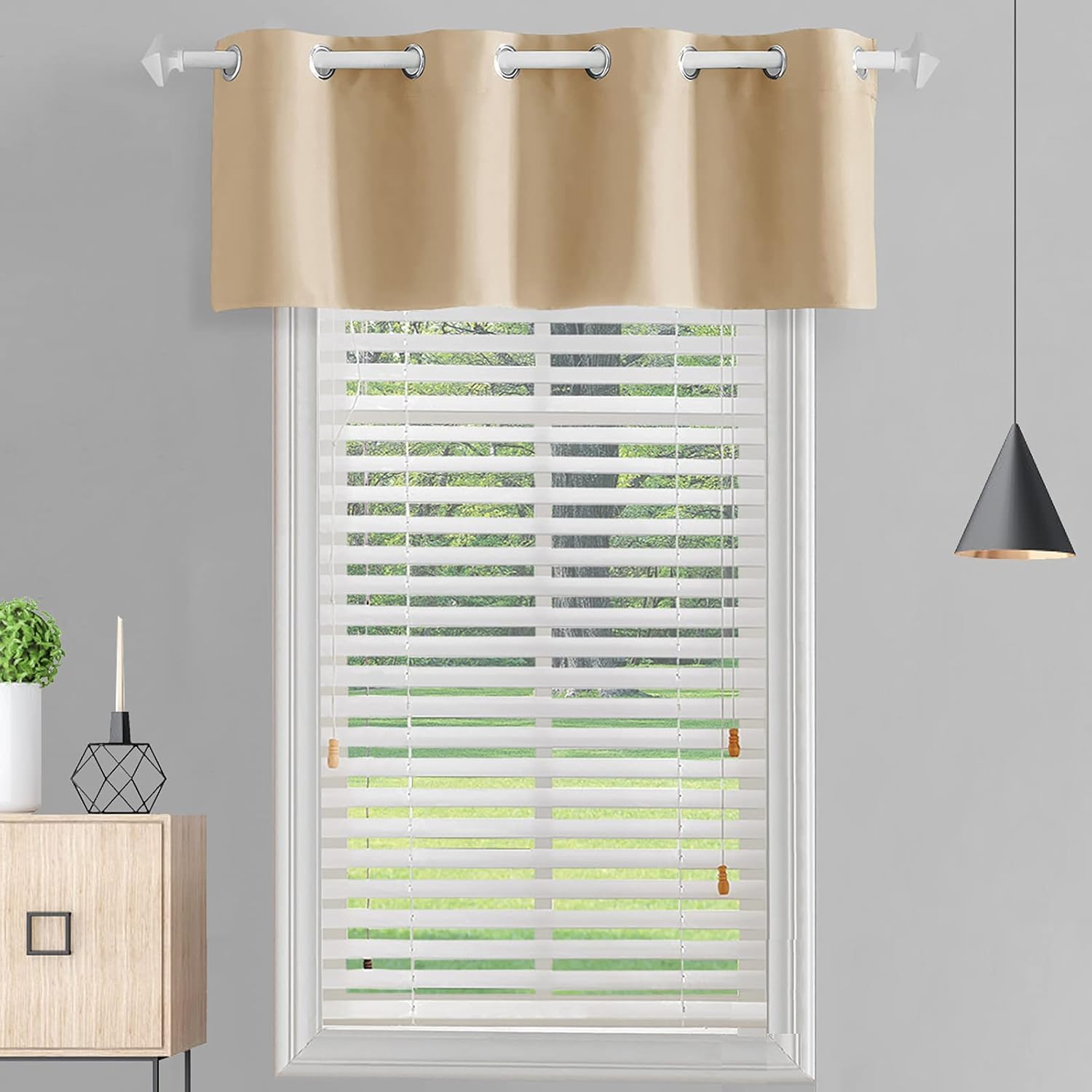 Beige Small Window Valance 18 Inch Length Grommet Top Thermal Insulated ...