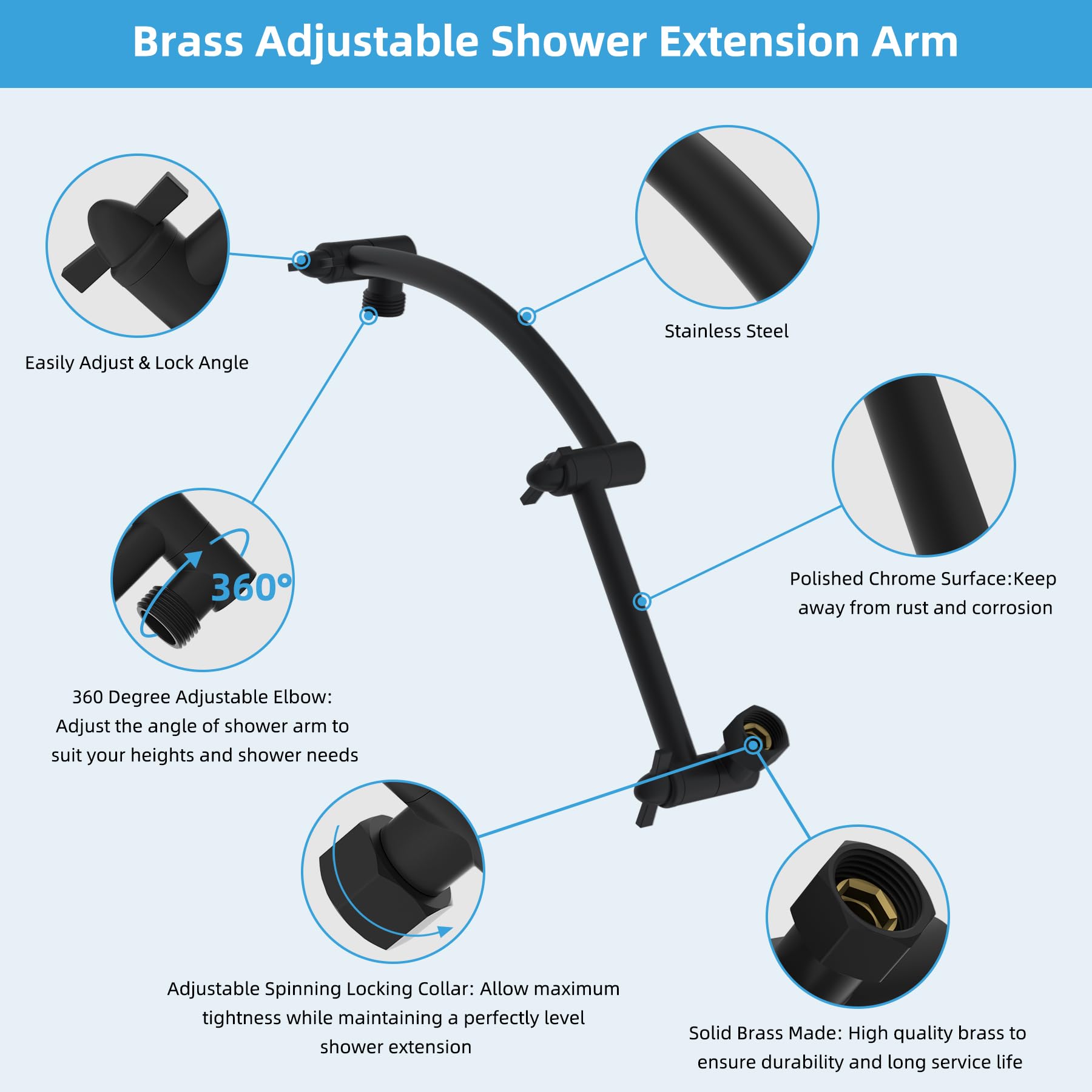 Snapklik.com : Hibbent All Metal 16 Shower Head Extension Arm, Solid ...
