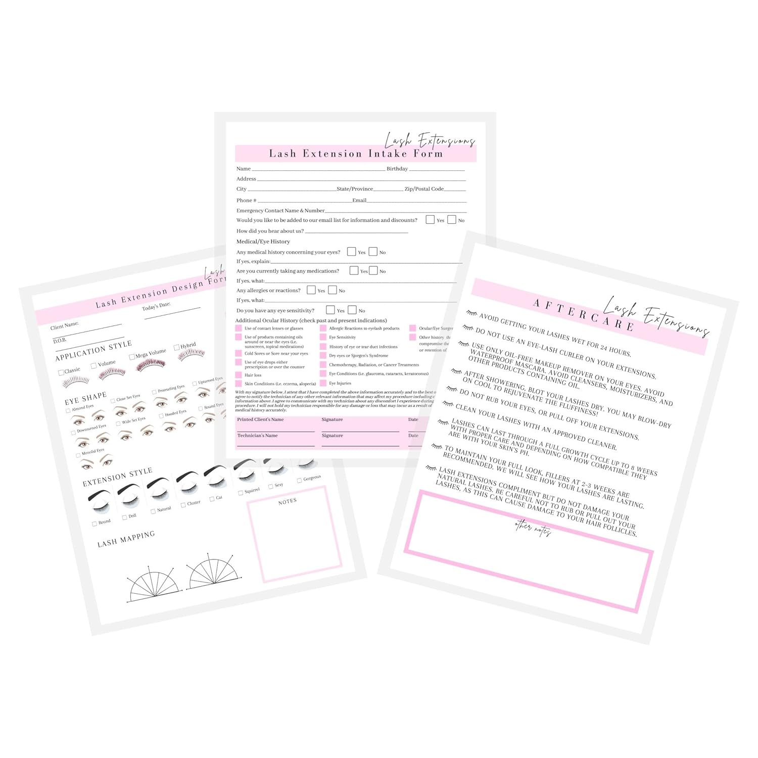Amazon.com: Lash Extension Eyelash Consent, Intake, Aftercare forms ...