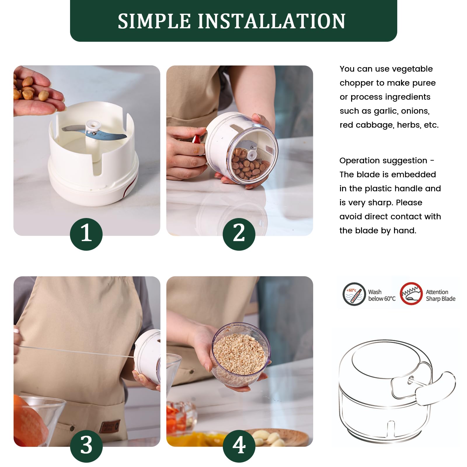 Snapklik.com : Manual Food Processor Vegetable Chopper, Hand Pull ...