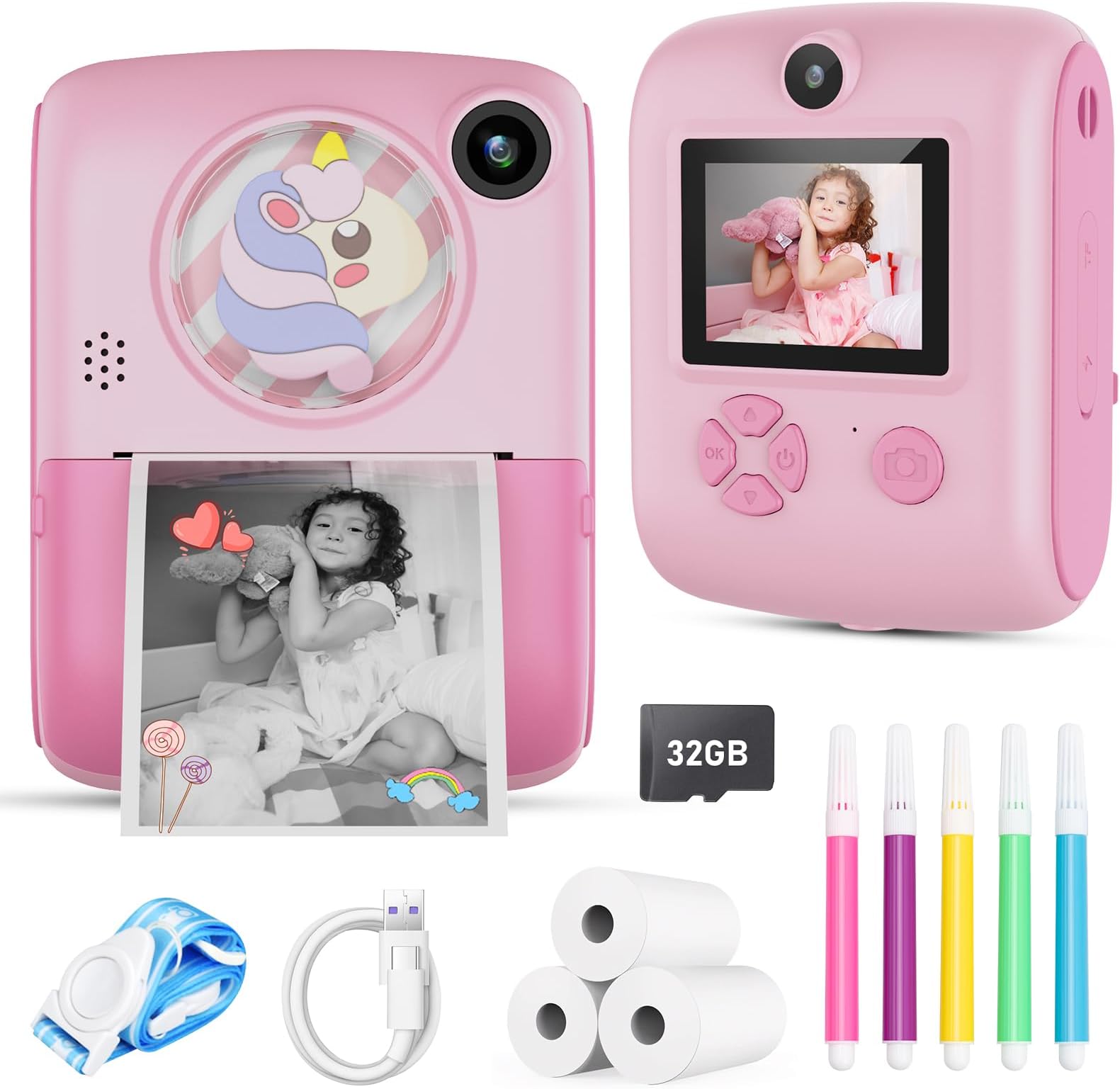 Kids Camera, Instant Print Camera for 3-12 Year Old Girls, Digital ...
