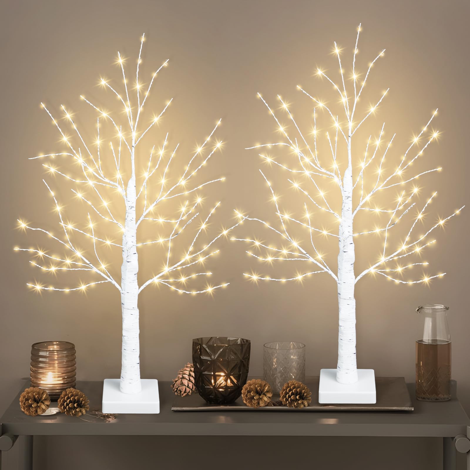 Amazon.com: Uieke 2 Pack Lighted Birch Twig Tree with 288 LED Lights ...