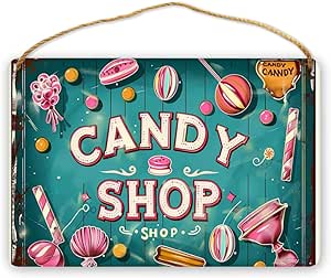 Amazon.com: CDSASHCA Tempting candy 'Candy Shop' Wooden Hanging ...