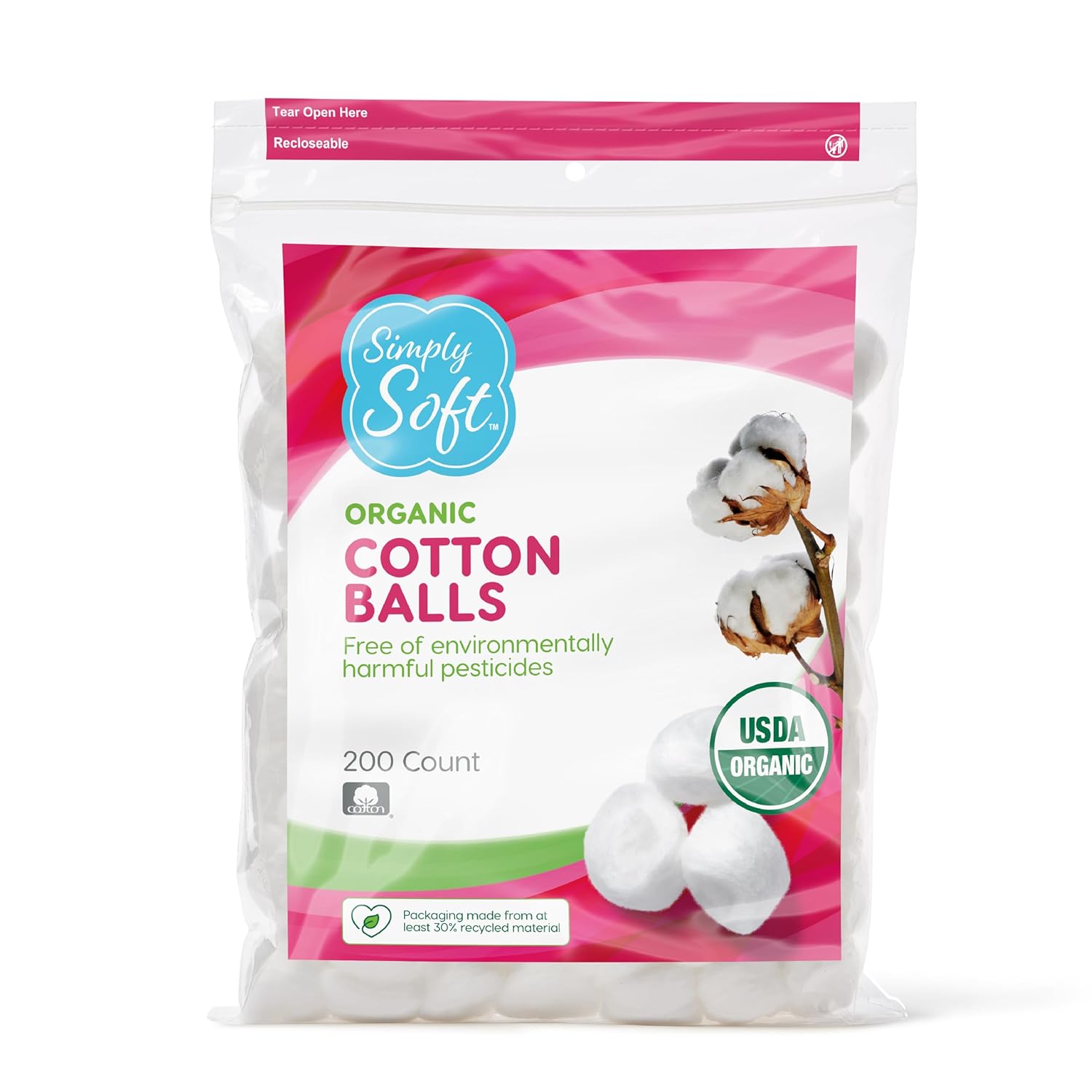 Amazon.com: Simply Soft Premium Organic Cotton Balls, 600 Count (3 Bags ...