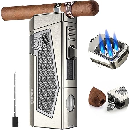 Amazon.com: TOMOLO Torch Lighter Triple Jet Flame Refillable Butane Cigar Lighter with Cigar ...