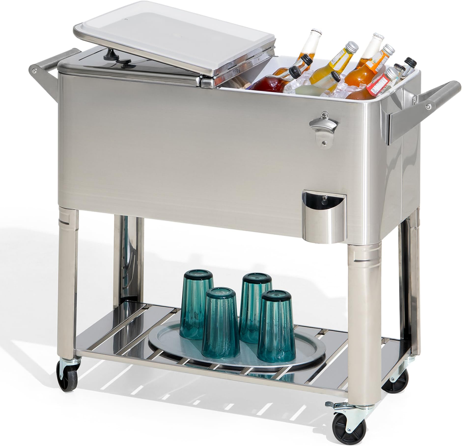 Amazon.com: Sunjoy 80 QT Patio Cooler Cart Stainless Steel Rolling Ice ...
