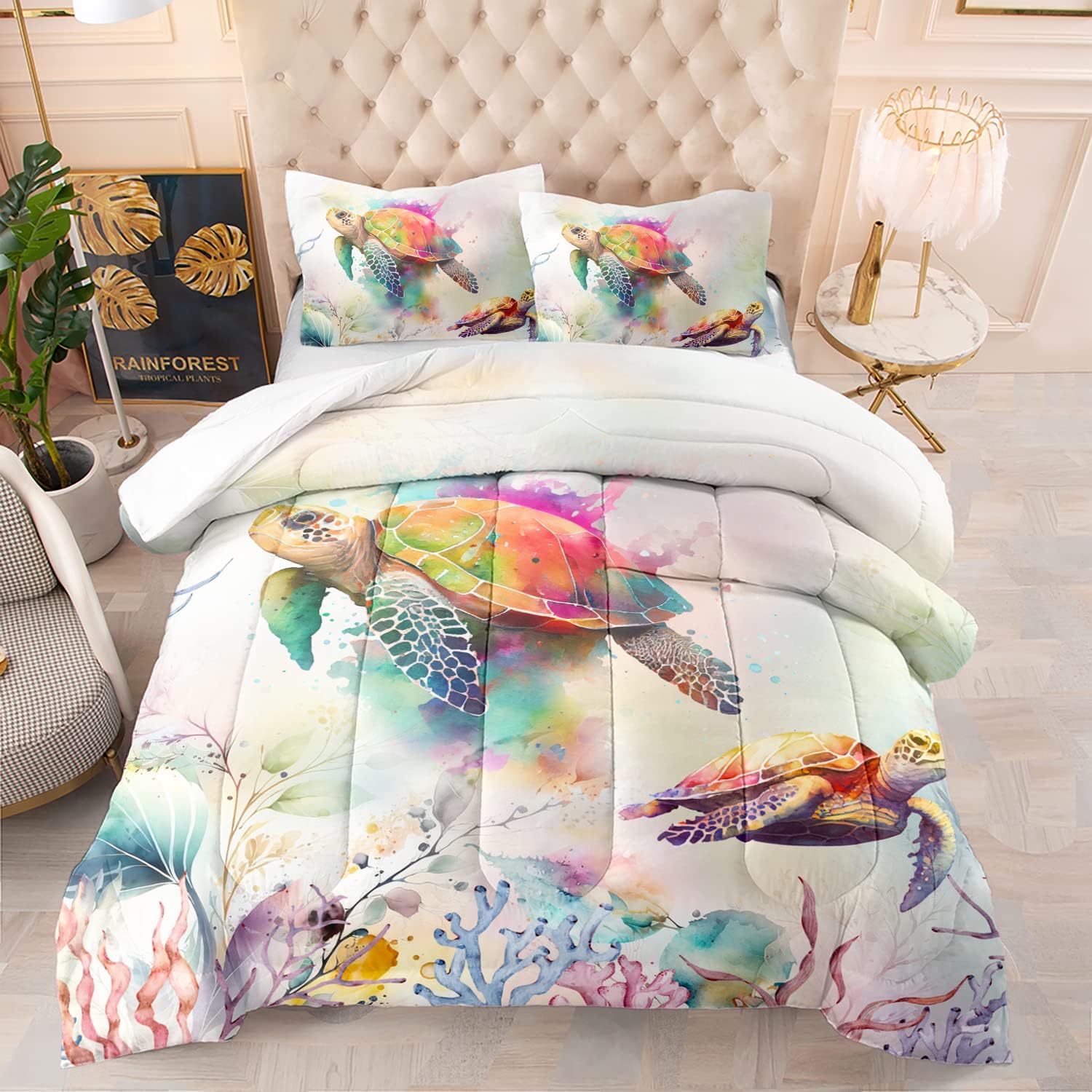 Amazon.com: CVHOUSE Sea Turtle Comforter Set - Twin Size Tie Dye Turtle ...