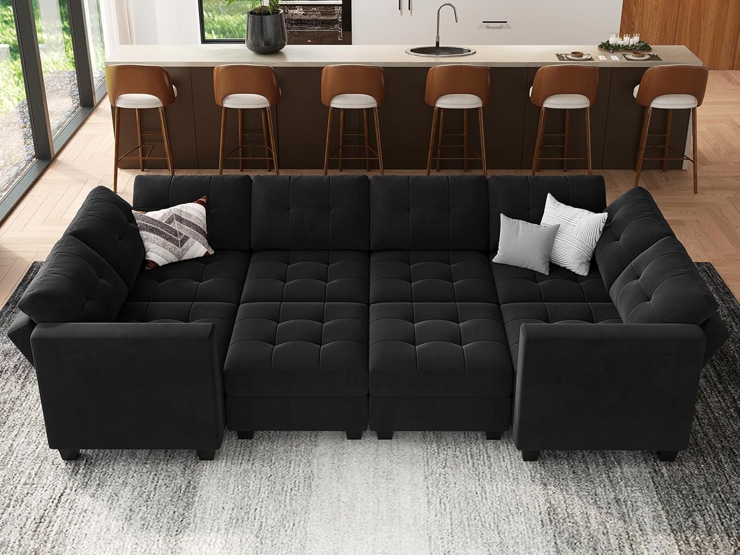 Amazon.com: Belffin Velvet Modular Sleeper Sofa Sectional Couch Bed ...