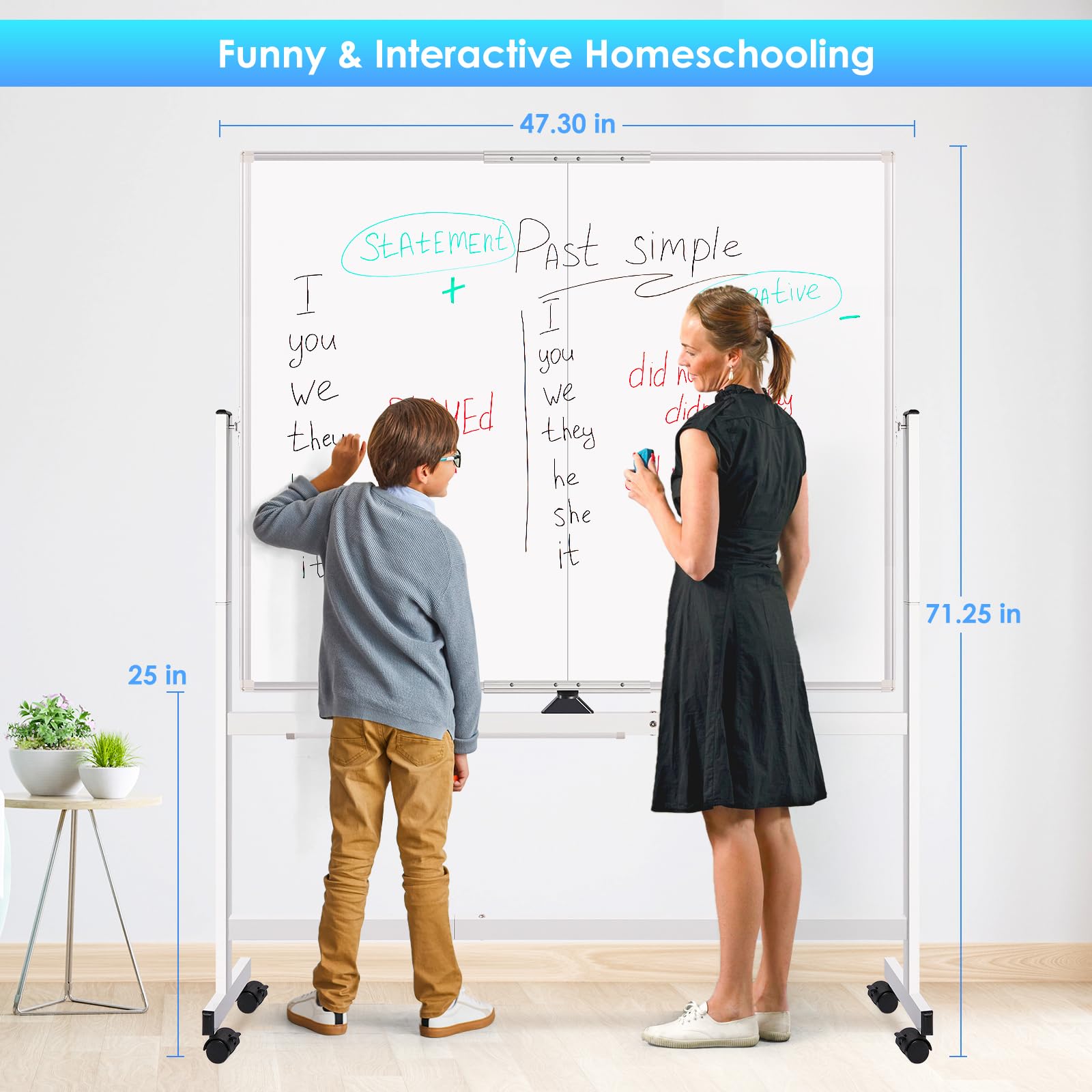 Snapklik.com : Maxtek Rolling Whiteboard, 48x48 Large Magnetic White Board