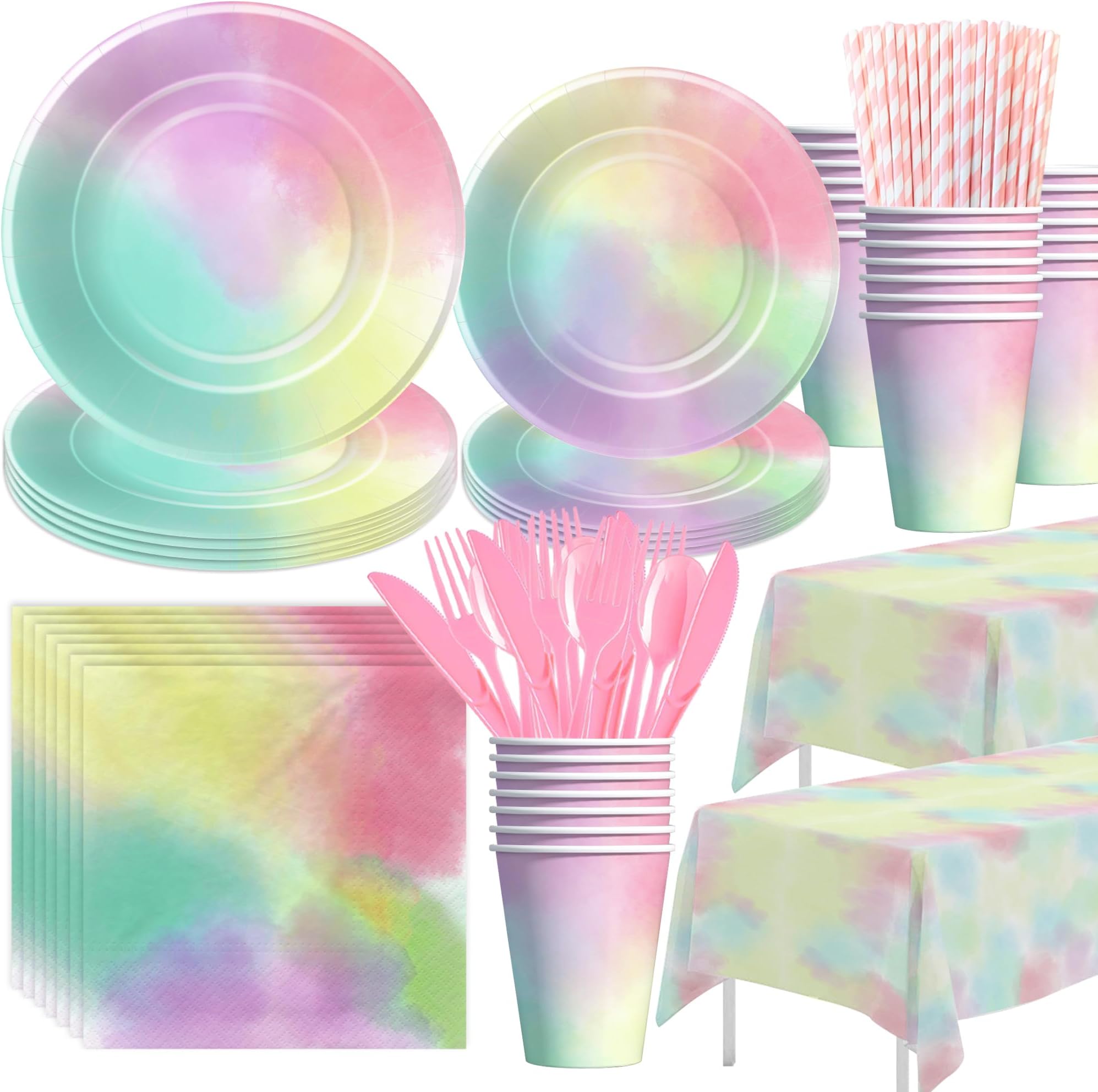 Amazon.com: BLUE PANDA 144 Piece Pastel Rainbow Birthday Party Supplies ...