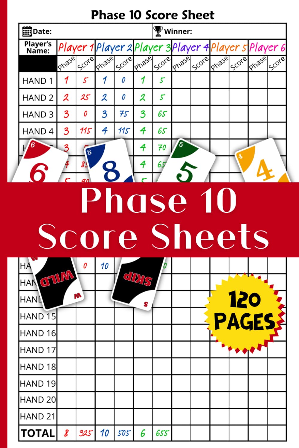 Phase 10 Score Sheets: Scorebook for Phase 10 Card Game | 6 players ...