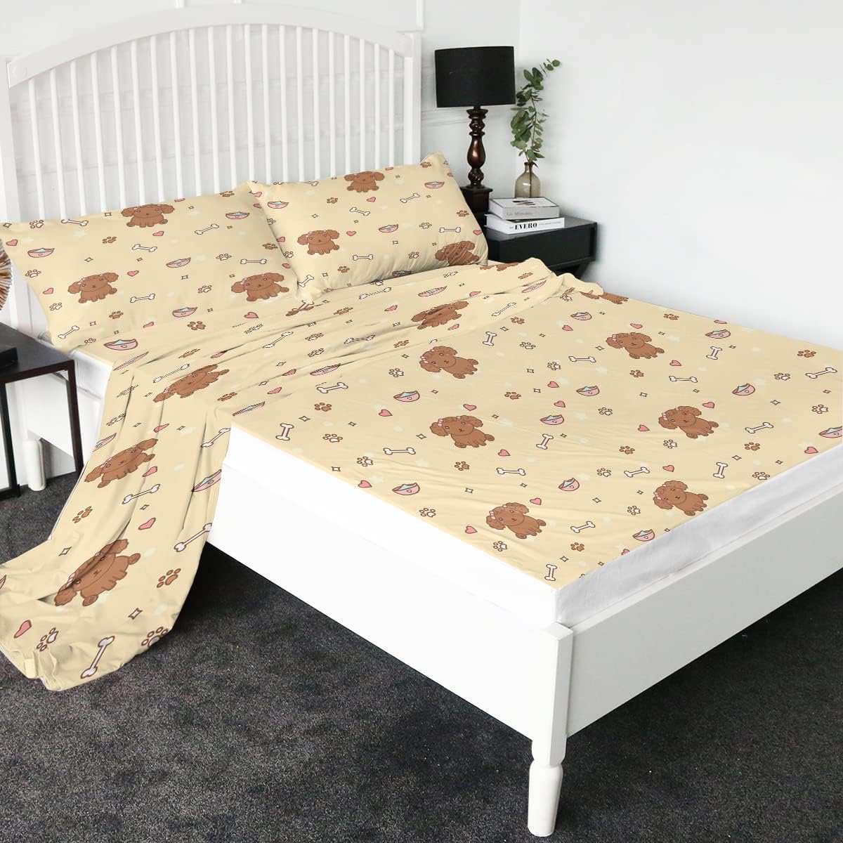 Amazon.com: Sleepwish Bichon Frise Dog Paw Sheets Set - 4 Piece King ...