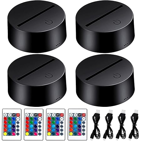 6 Pieces 3D Night LED Light Lamp Base 16 Colors LED Light Display Base ...