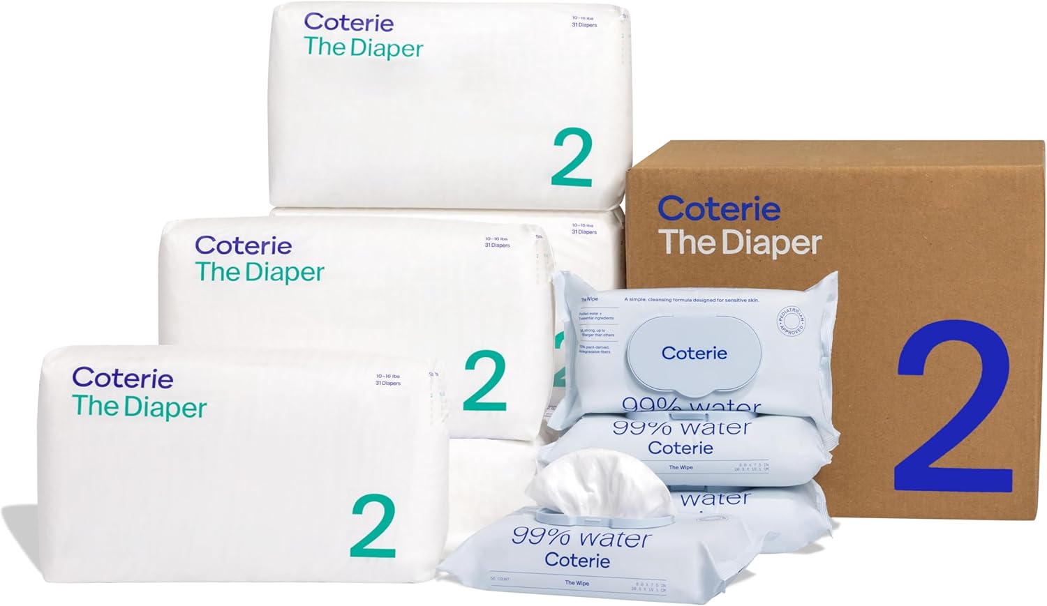 Amazon.com: Coterie Baby Diapers + Wipes Baby Kit, Size 2 (10-16 lbs ...