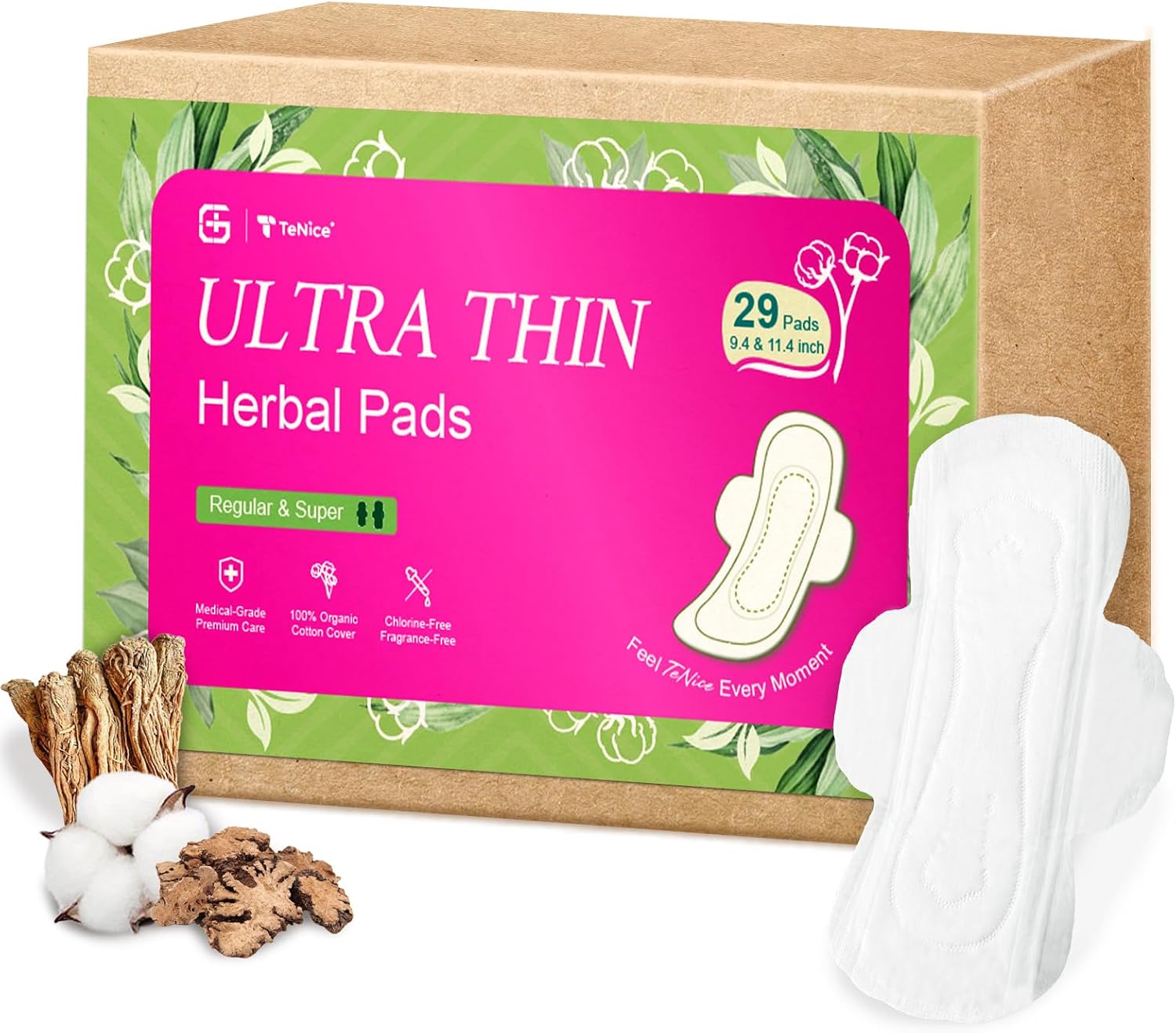 Amazon.com: TeNice Herbal Sanitary Pads for Women, Ultra Thin Cotton ...